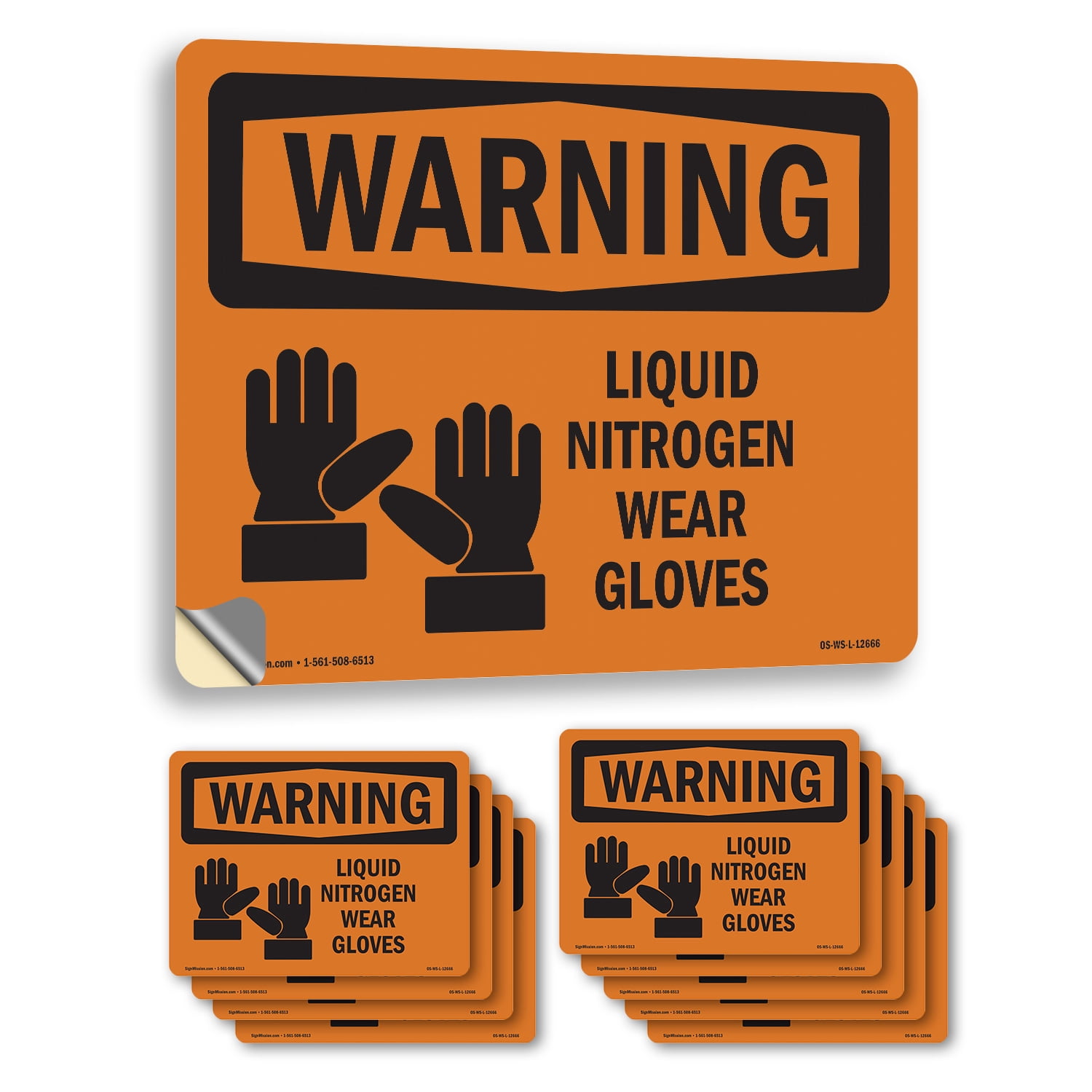Liquid Nitrogen Wear Gloves OSHA WARNING Vinyl Decal Label 14 Inch x 10 ...