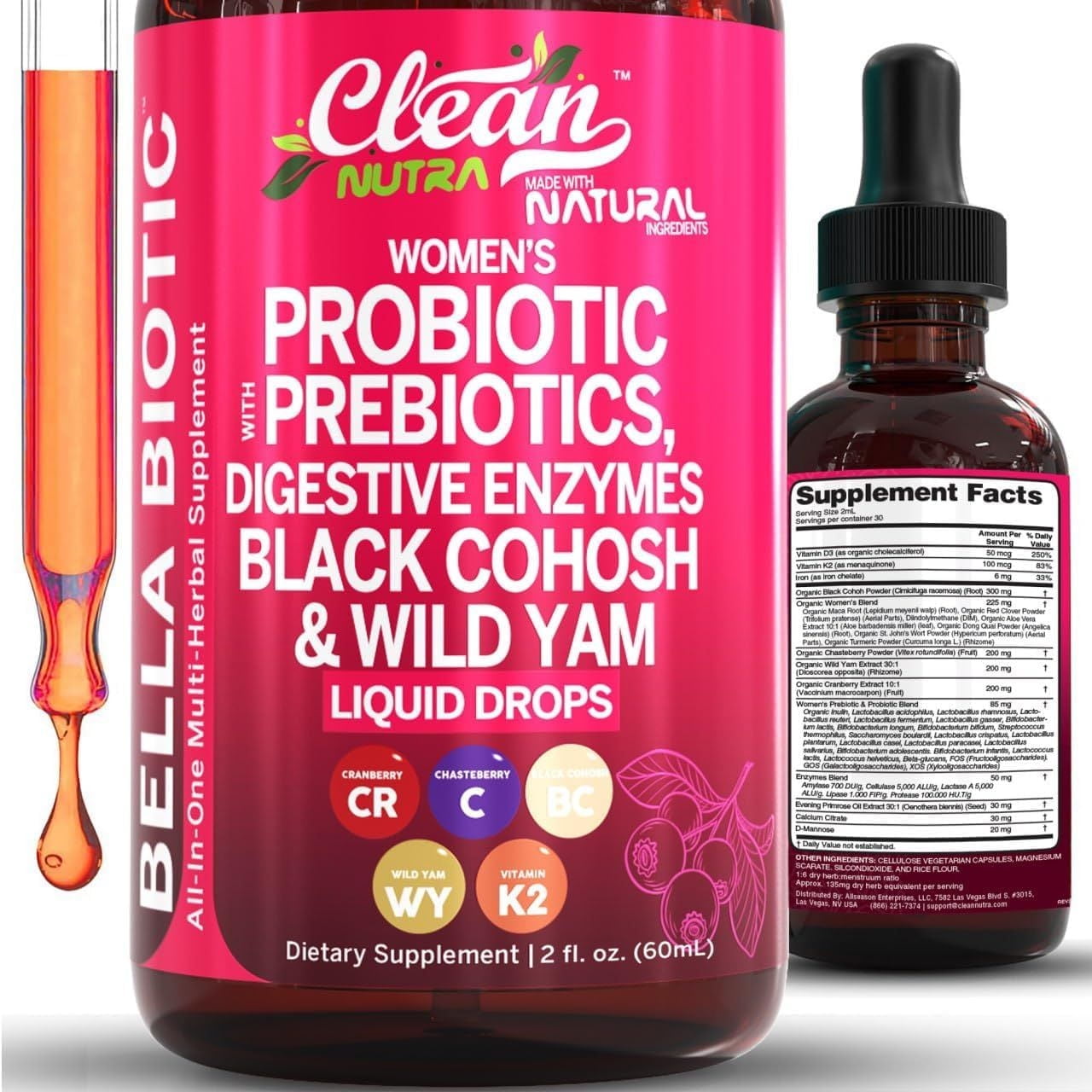 Liquid Probiotics for Women Drops with Chasteberry, Black Cohosh ...