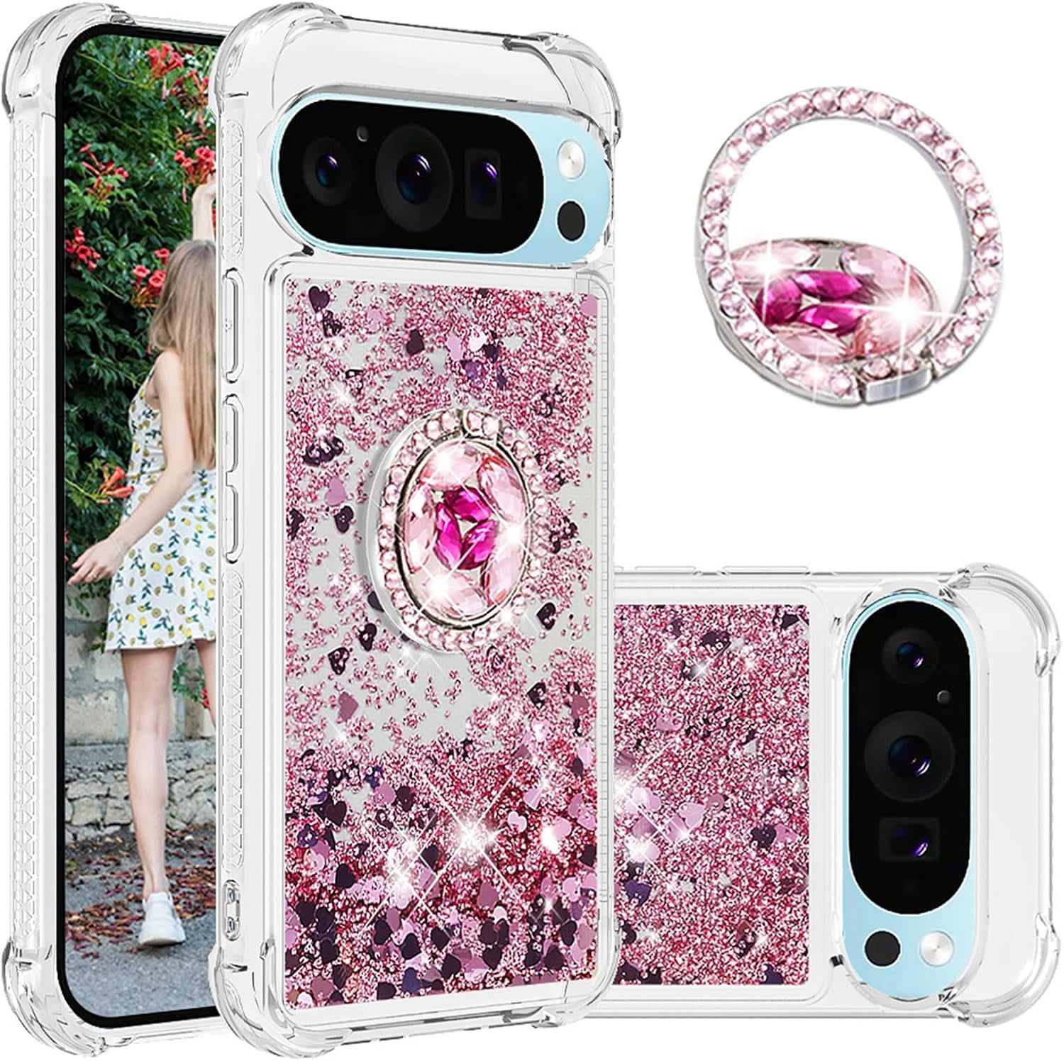 Liquid Quicksand Case for Google Pixel 9 Pro/Pixel 9 2024 with Diamond Kickstand, Luxury Fun ...