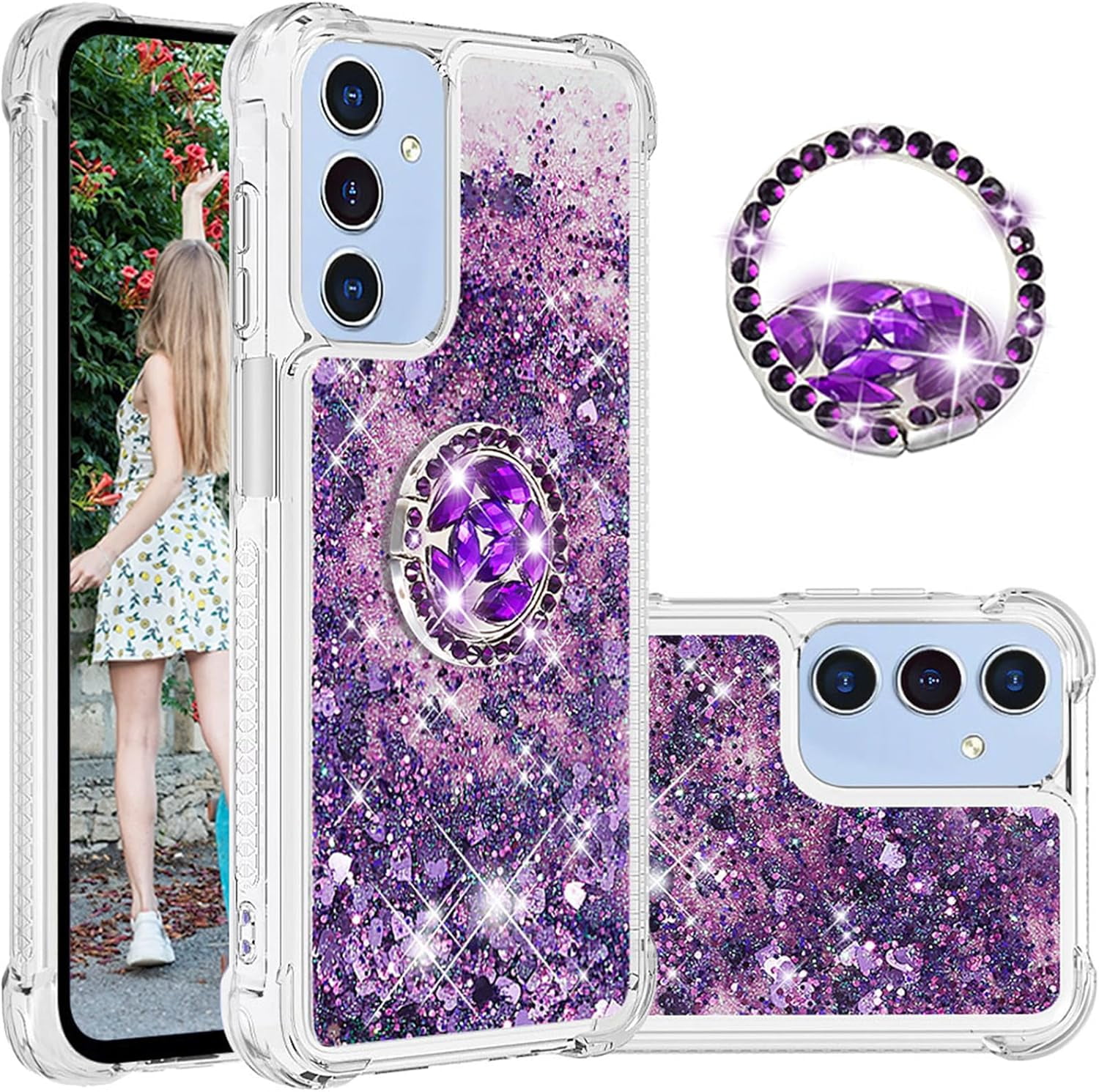 Liquid Quicksand Case for Samsung Galaxy A16 with Diamond Kickstand, Luxury Fun Glitter Sparkle ...