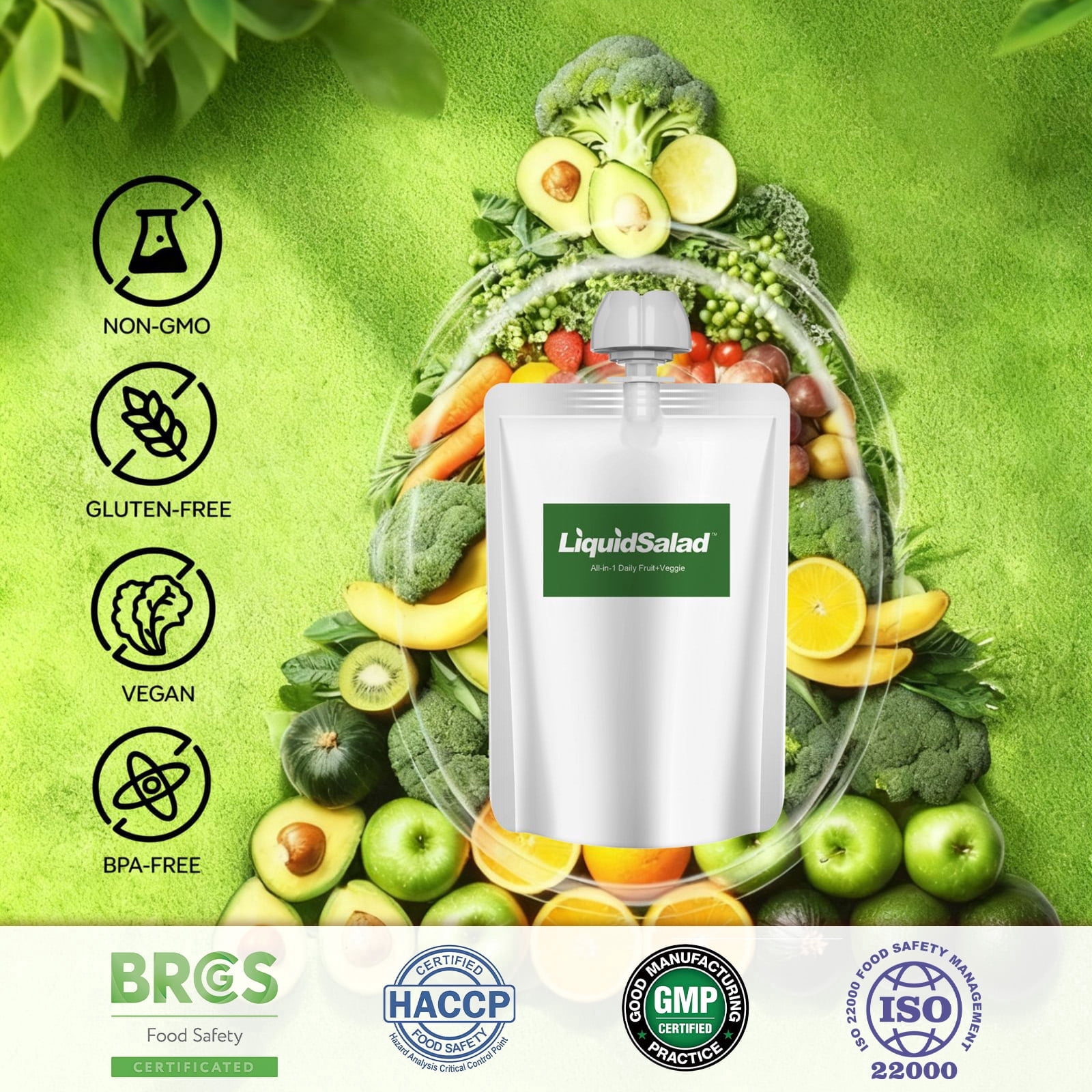 Liquid Salad High Fiber Veggie Pouches, Convenient Greens Smoothie with ...