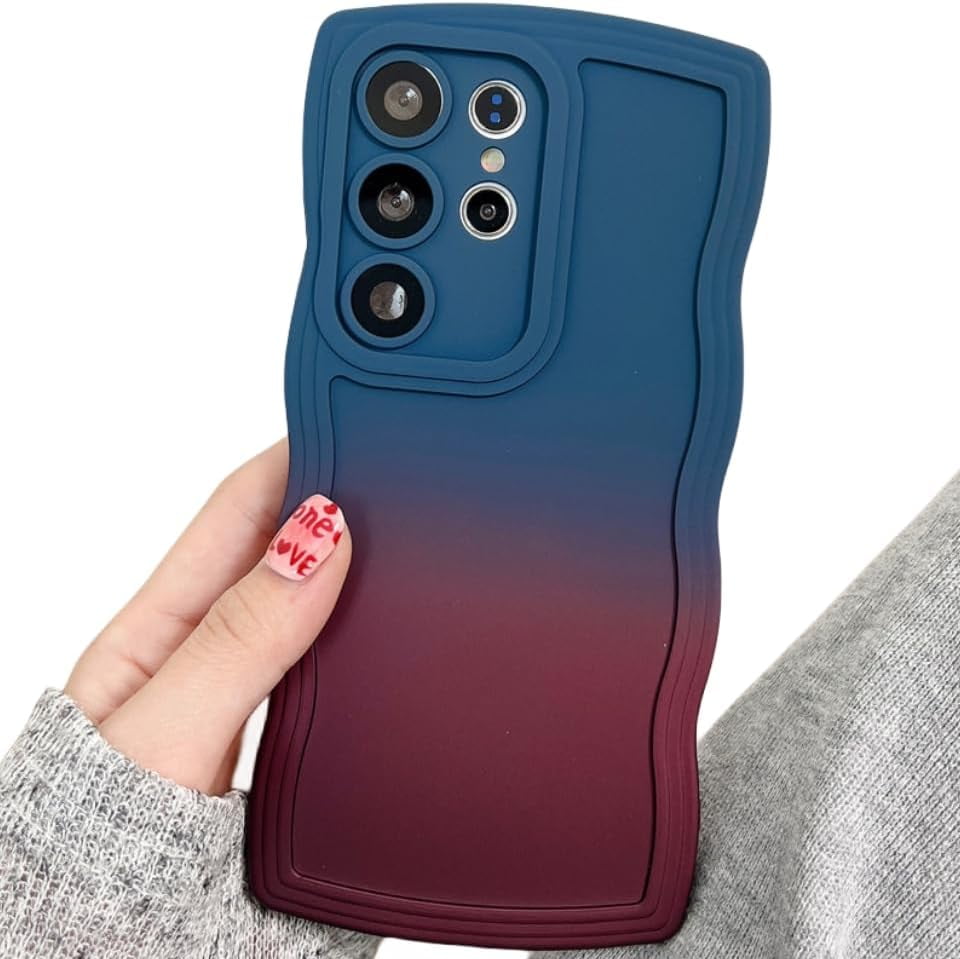 Liquid Spray Oil Painting Gradient Colour Phone Case, Silicone Soft Case, Cute Curly Wave Bezel ...