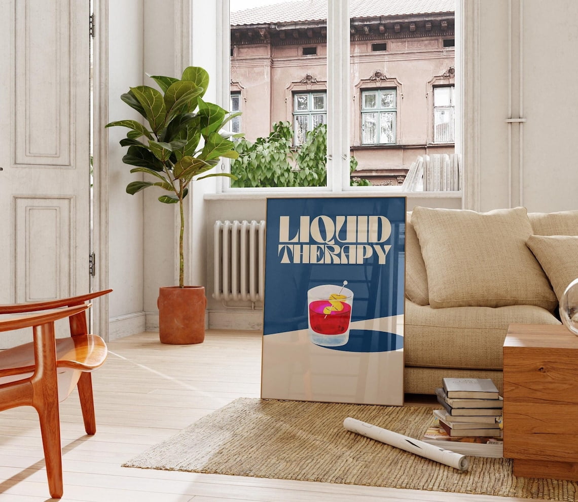 Liquid Therapy Print-Cocktail Poster-Girly Bar Cart Art-Preppy Posters-Retro Wall Decor-Cocktail ...