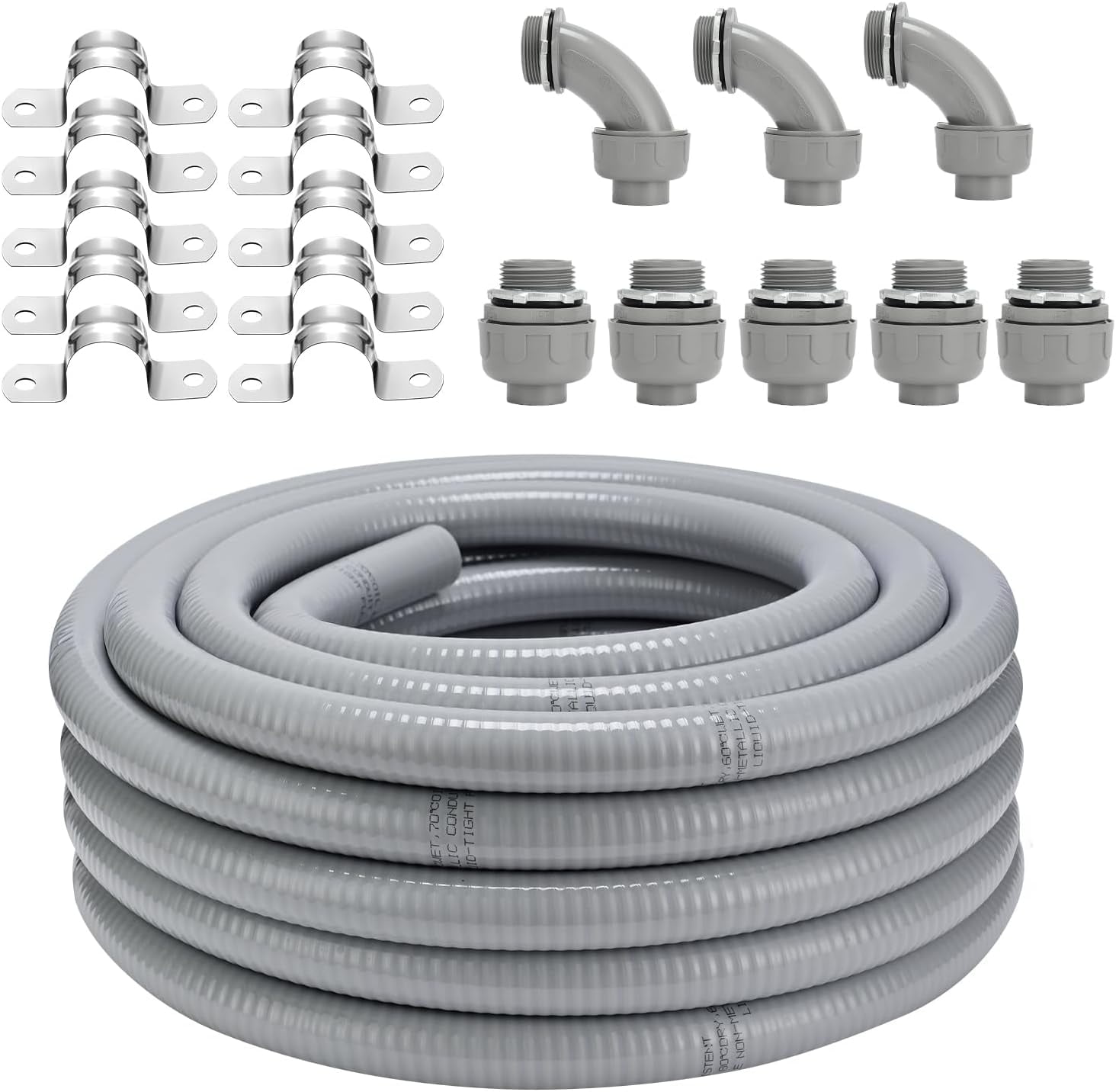 Liquid-Tight Conduit Connector Kit,1 in x 50 ft Flexible Non Metallic ...