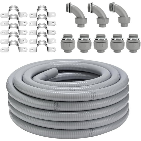 Liquid-Tight Conduit Connector Kit,1 in x 50 ft Flexible Non Metallic ...