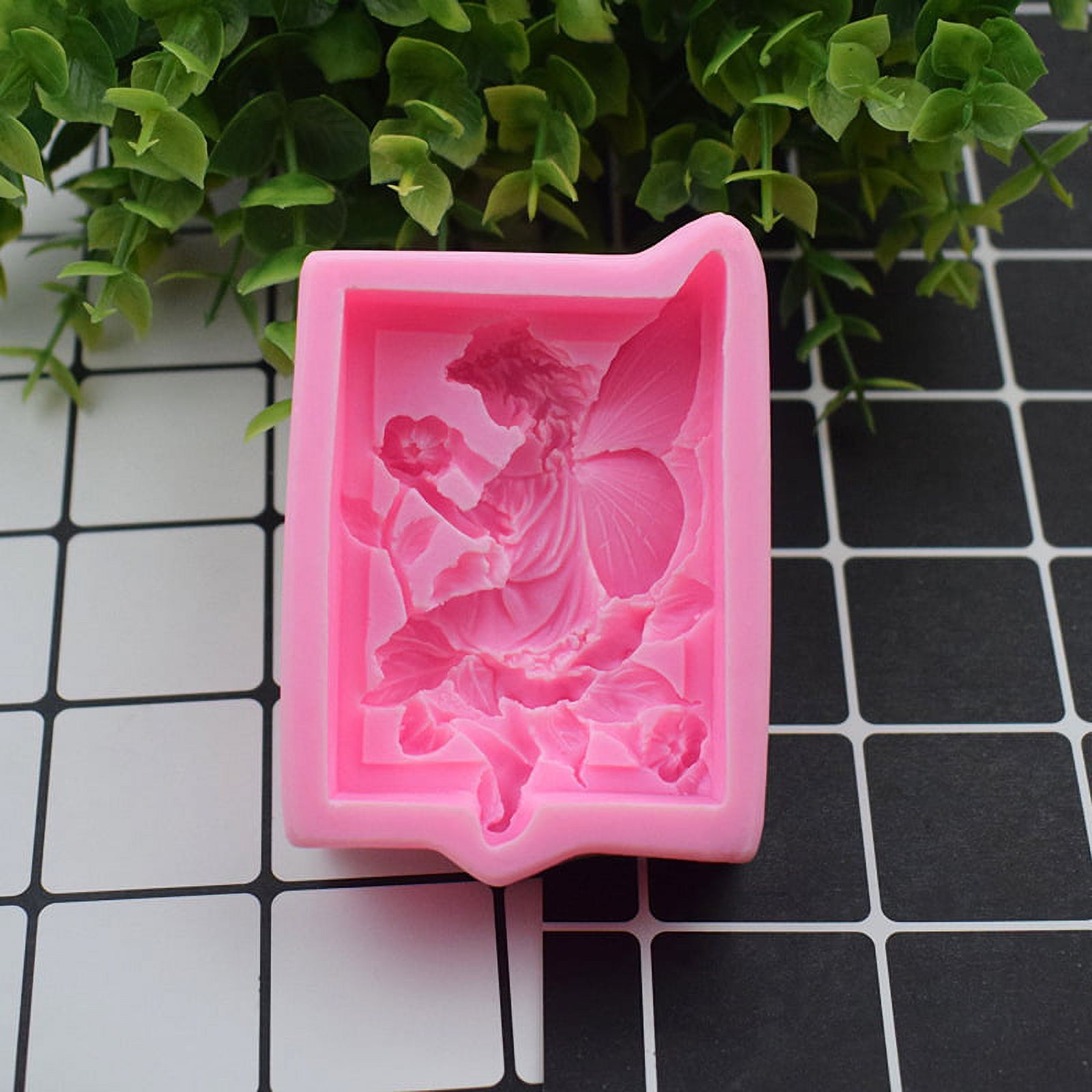Liquid silicone mold, angel girl looking at flower fondant cake mold ...
