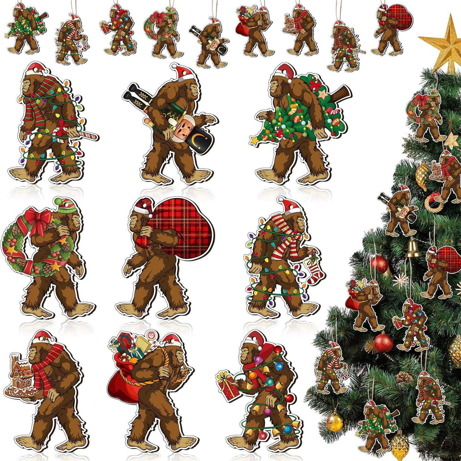 Liquidación Total Adornos navideños de madera pintados Árbol de Navidad de Sasquatch Letreros ...
