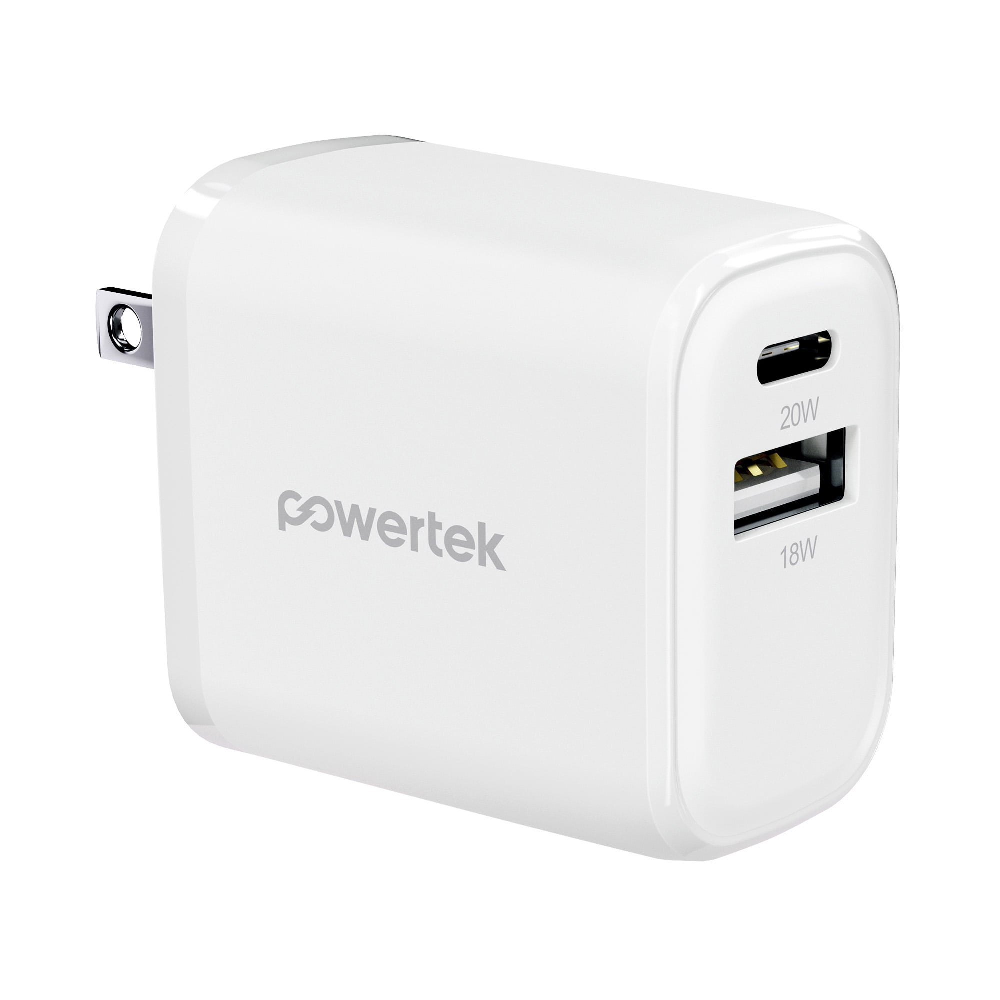Powertek 20W USB-C PD + USB-A Dual Port Wall Charger, White - Walmart.com