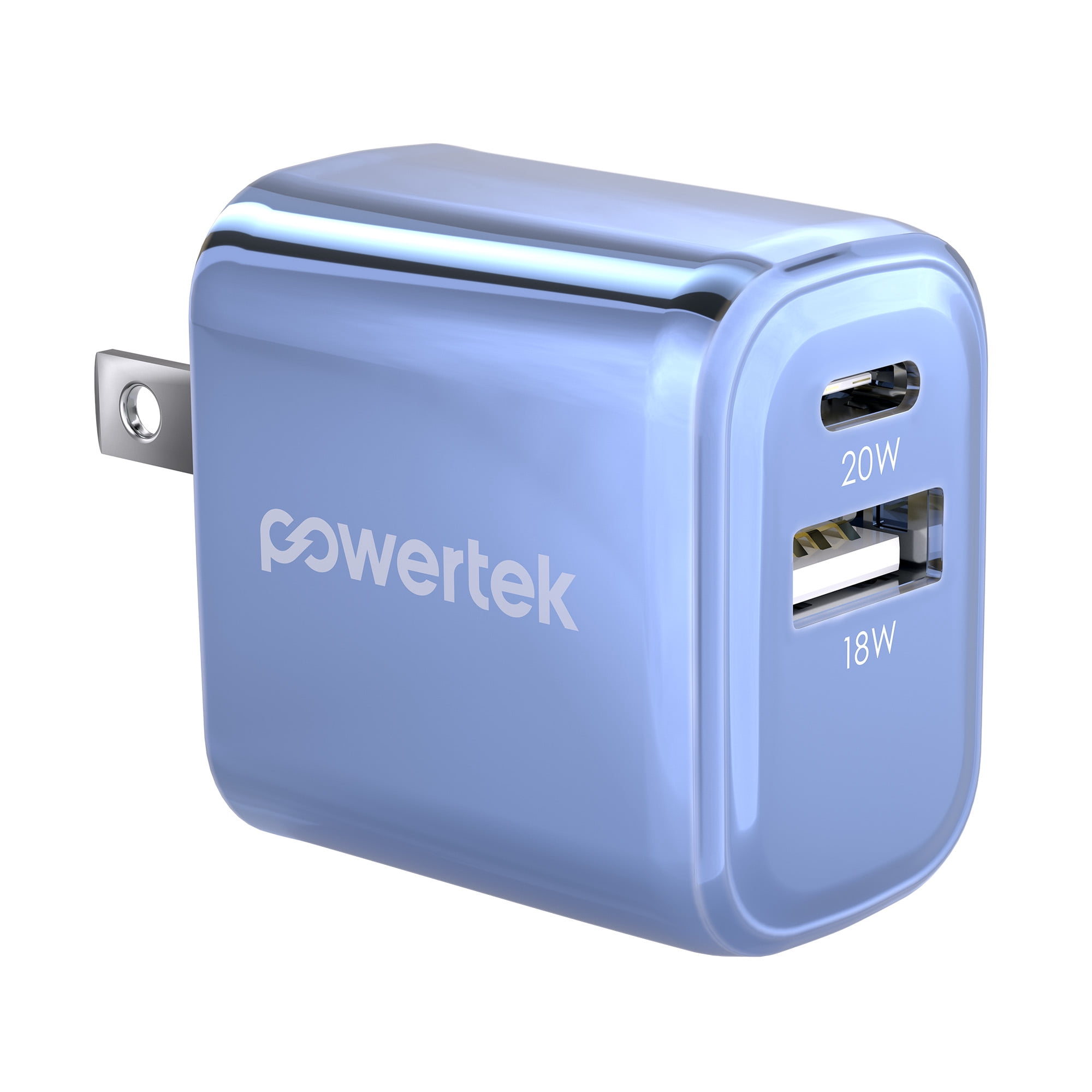Powertek 20W USB-C PD + 18W USB-A Dual Port Wall Charger, Metallic ...