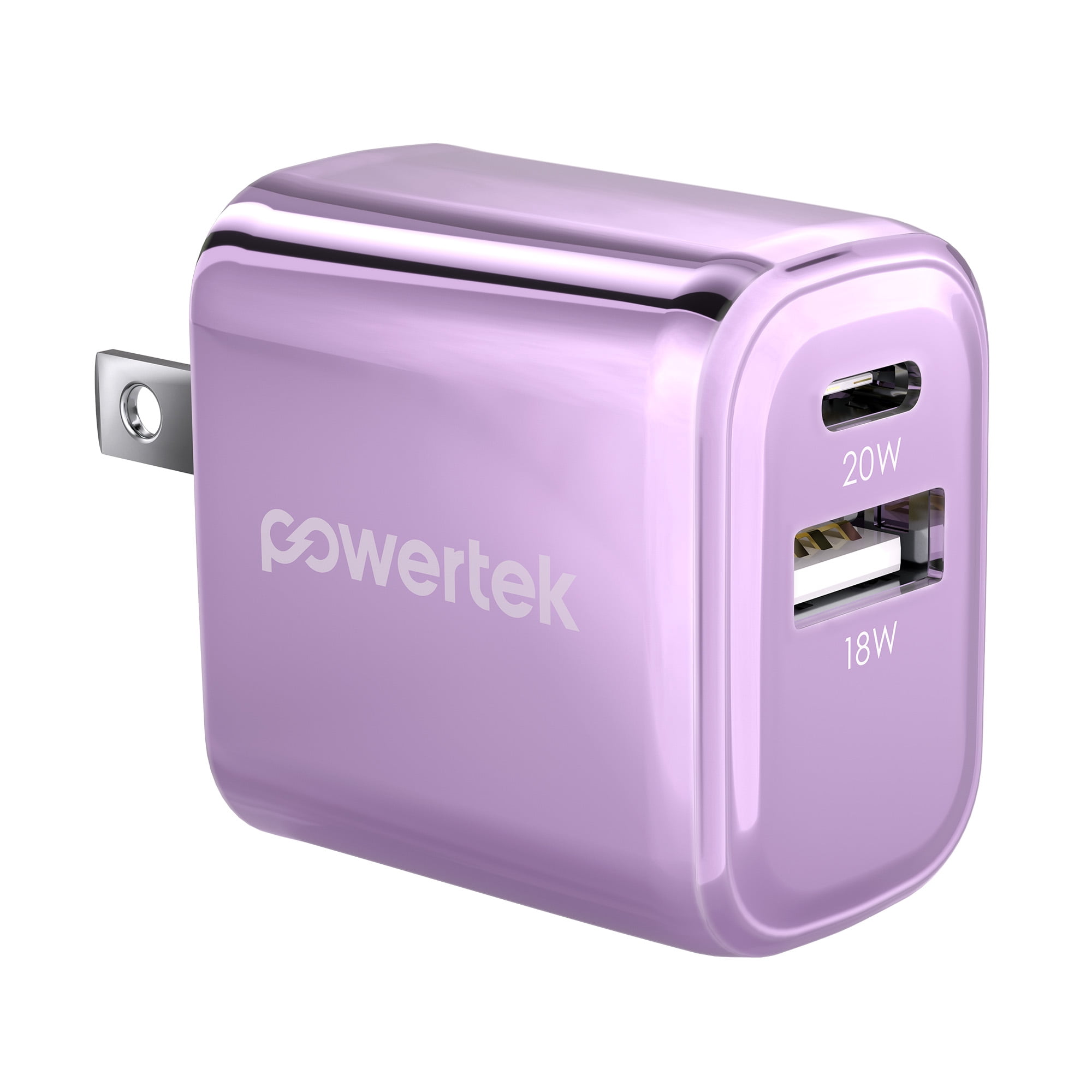 Powertek 20W USB-C PD + 18W USB-A Dual Port Wall Charger, Metallic ...