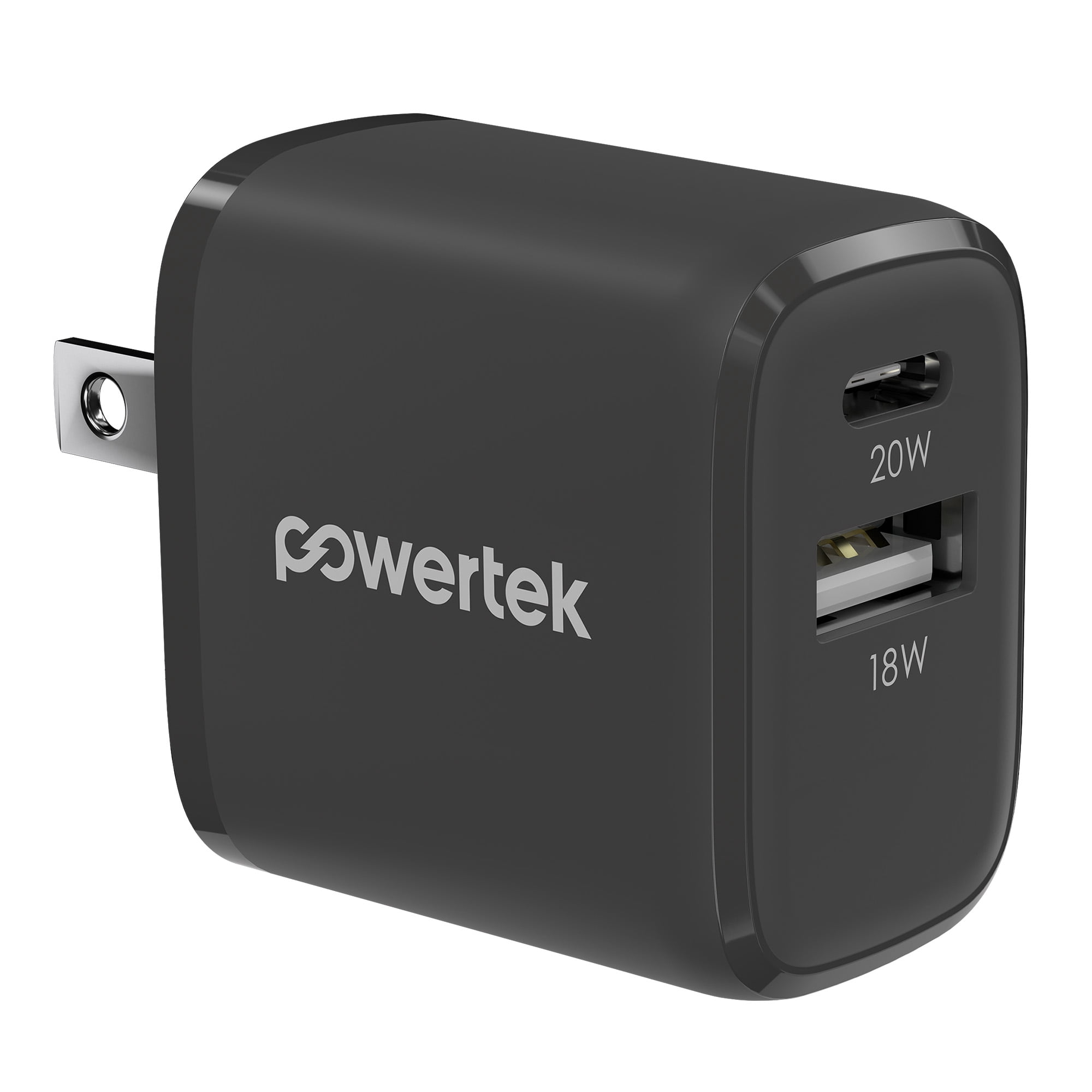 Powertek 20W USB-C PD + 18W USB-A Dual Port Wall Charger, Two-Tone ...