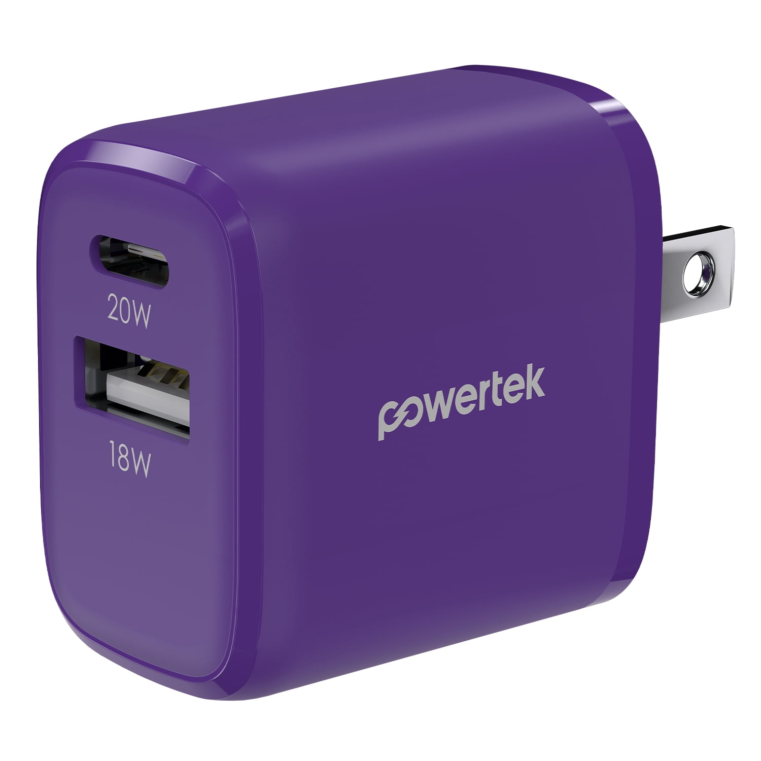 Powertek 20W USB-C PD + USB-A Dual Port Wall Charger, Carbon Design ...