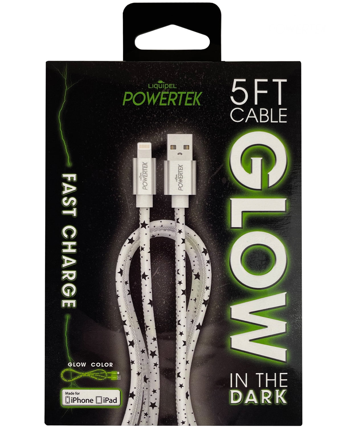 Liquipel Powertek Glow in Dark Cable lightning - White w/stars ...