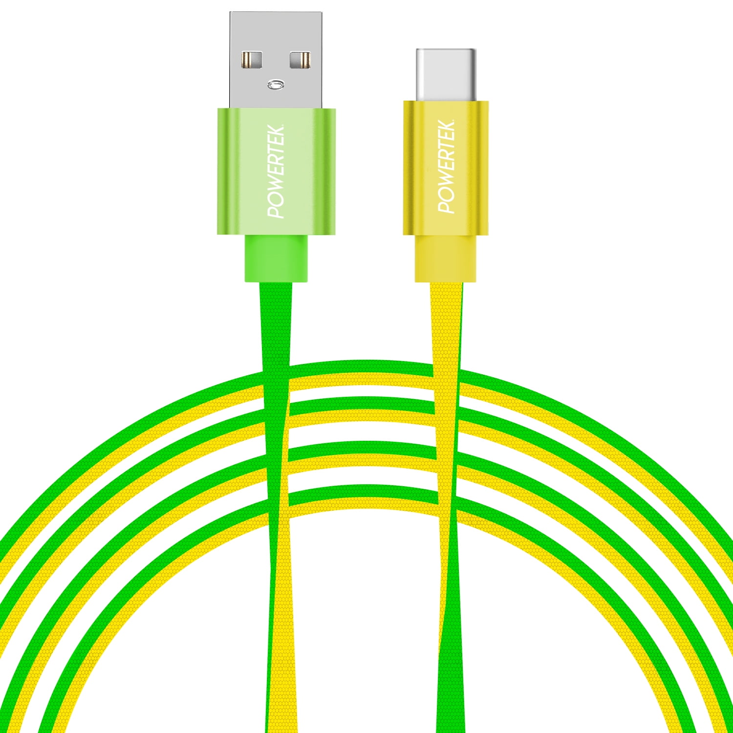 Liquipel Powertek Neon Two-Tone 6' USB-A to USB-C Cable, Green and ...