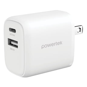 Powertek 20W USB-C + USB-A Wall Charger, Fast Charging Power Delivery ...