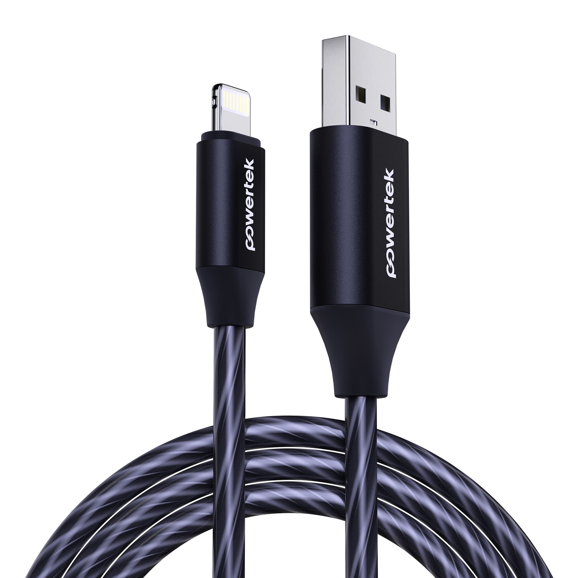 Powertek MFi-Certified Light-Up USB-A to Lightning Charging Cable, 5 ft ...