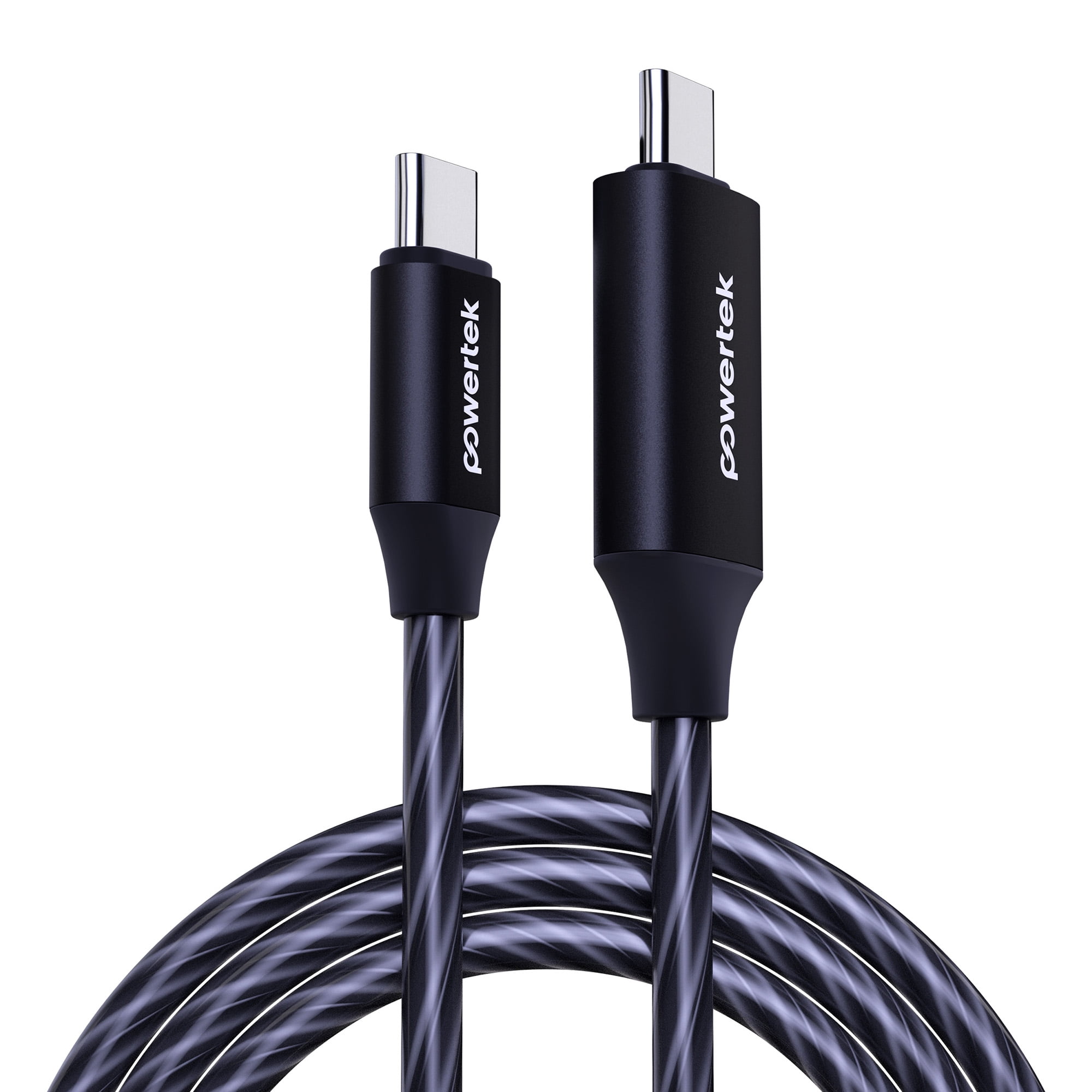 Powertek Light-Up USB-C to USB-C Fast Charging Cable, 60W, 5 ft, Black ...