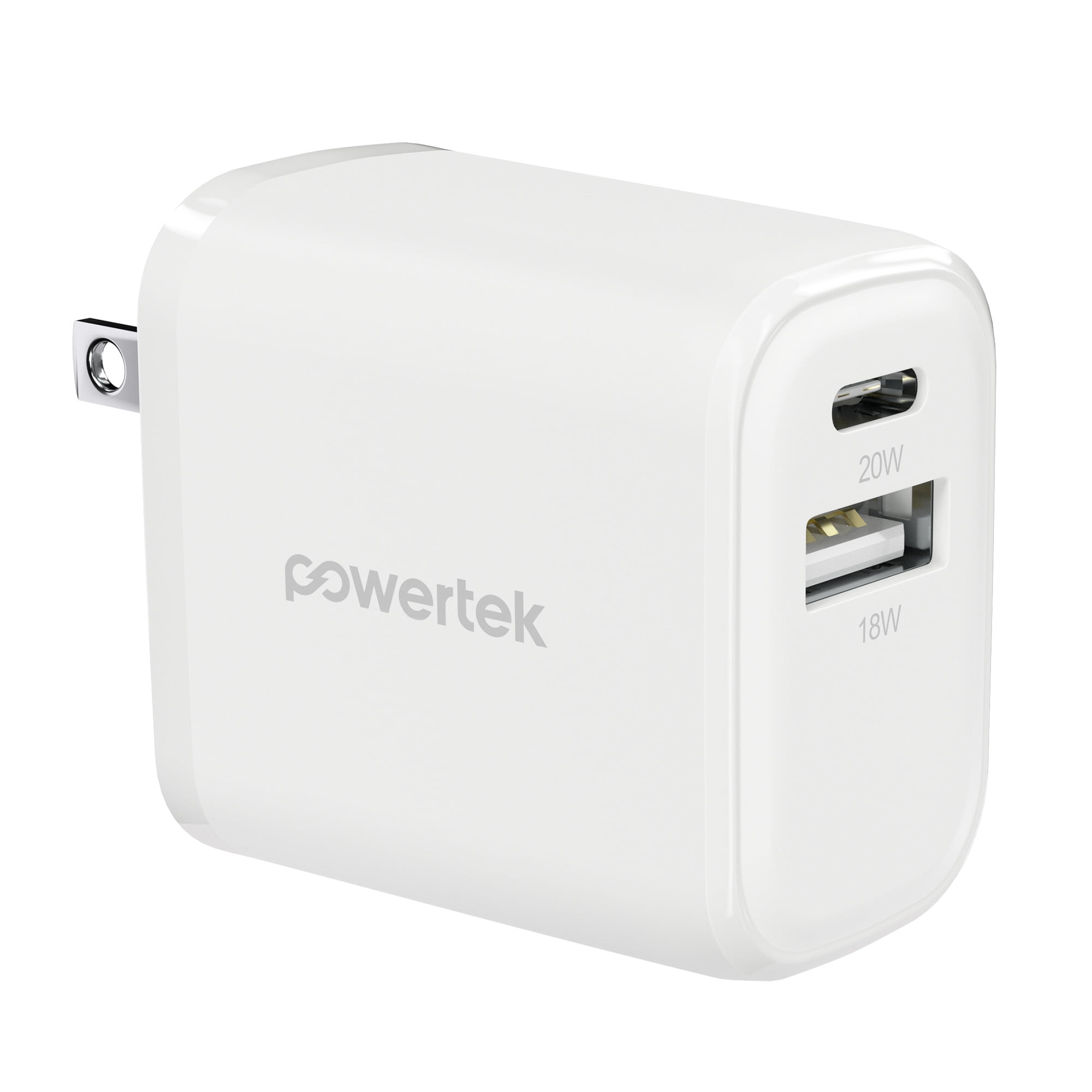 Powertek 20W USB-C + USB-A Wall Charger, Fast Charging Power Delivery ...