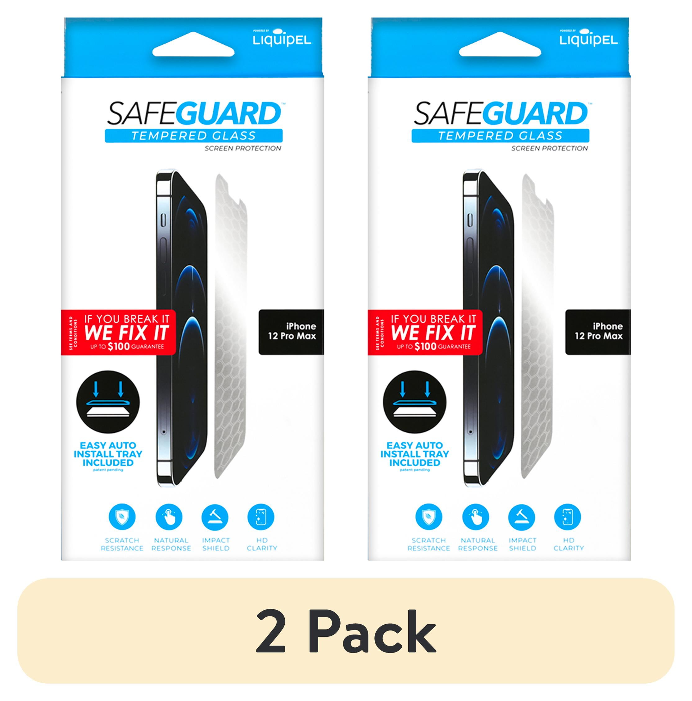 (2 pack) Liquipel Safeguard Glass Screen Protection, iPhone 12 Pro Max, with Application Tray ...