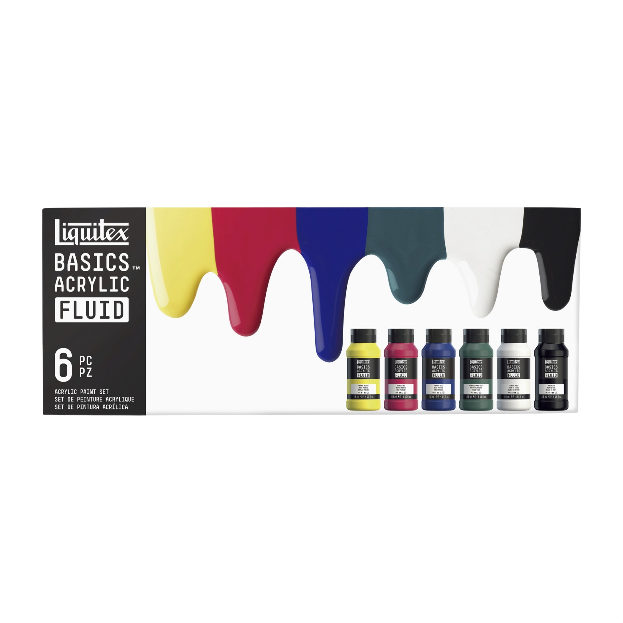 Liquitex Basics Acrylic Fluid Paint - Assorted Colors, Set of 6, 118 ml ...