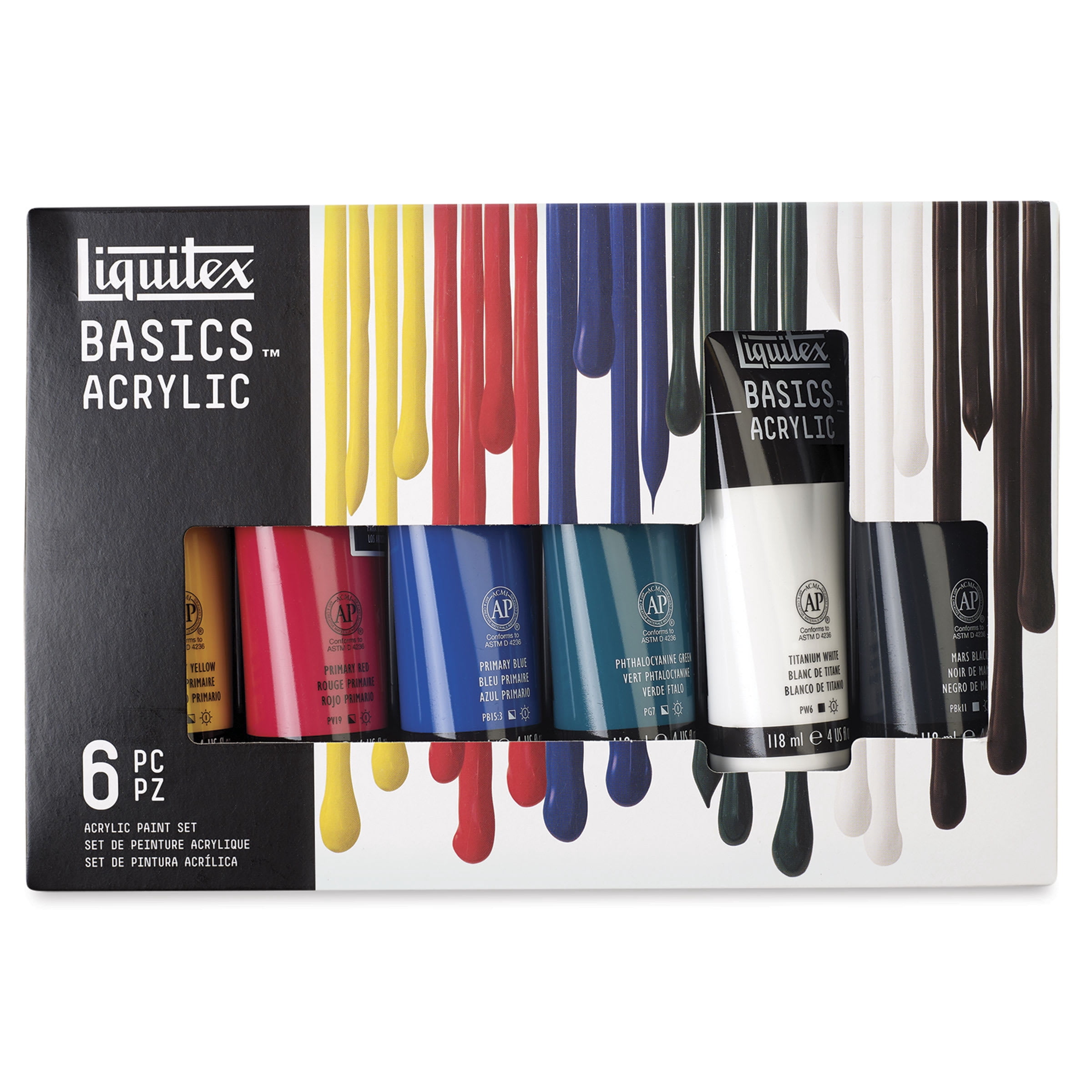 Liquitex Basics Acrylic Paints - Set of 6, Primary Colors, 118 ml ...