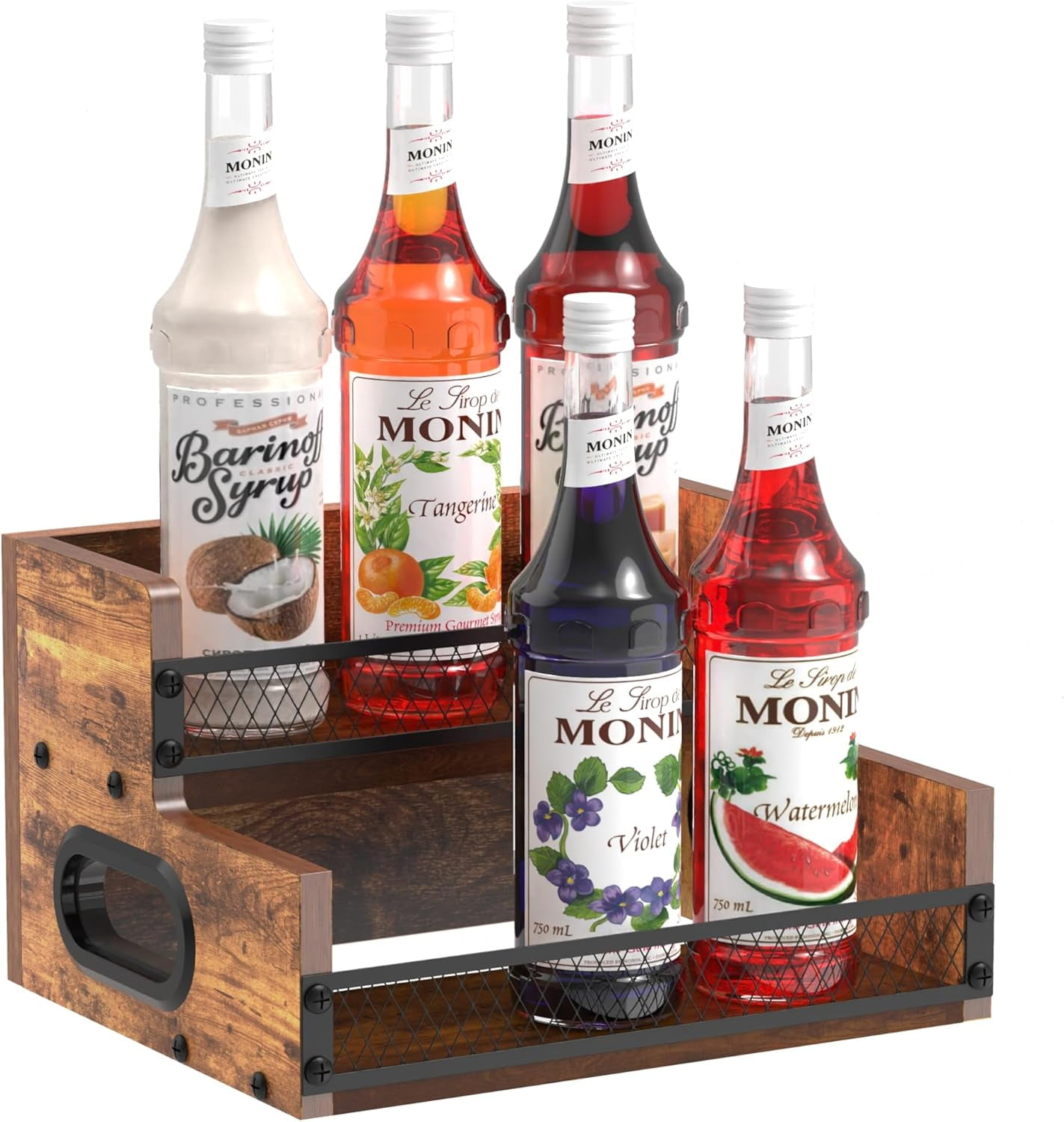 Liquor Bottle Display Shelf, Coffee Syrup Rack Organizer, 2 Step ...