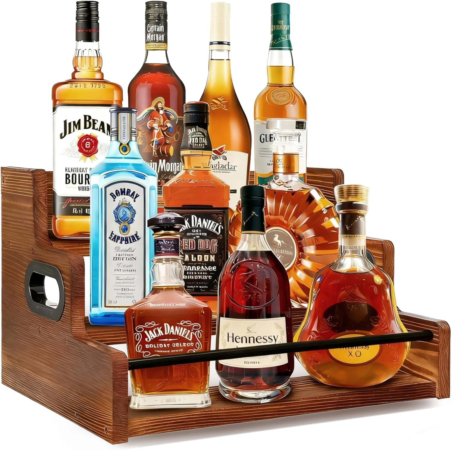Liquor Bottle Display Shelf Solid Wood Coffee Syrup Rack 3 Step ...