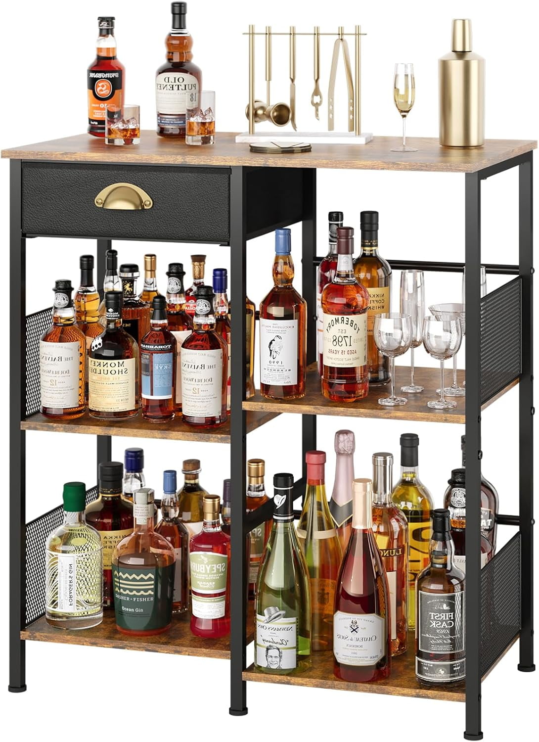 Liquor Cabinet with Drawer for Home Bar 5-Layer Staggered Mini Bar ...