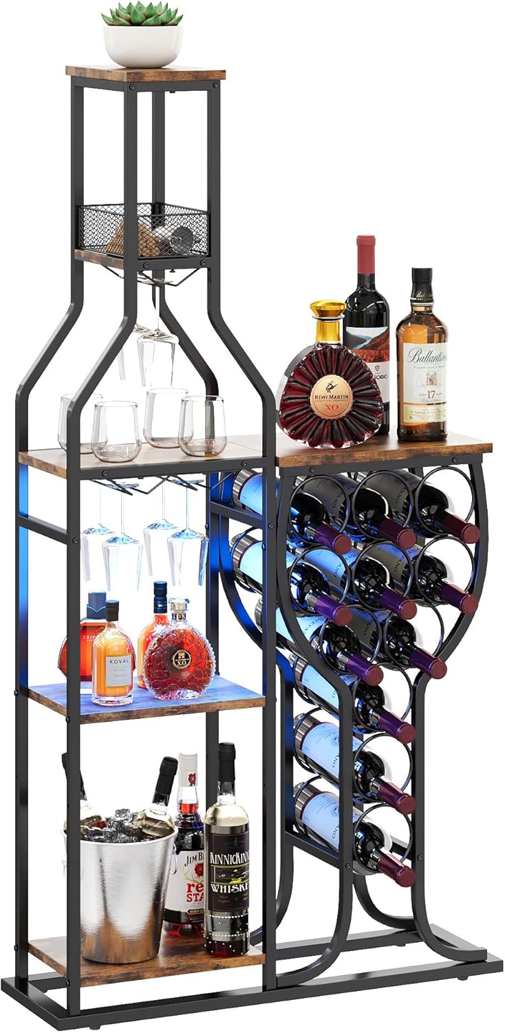Liquor Cabinet for Home Bar，5-Tier Wine Rack Freestanding Floor with ...