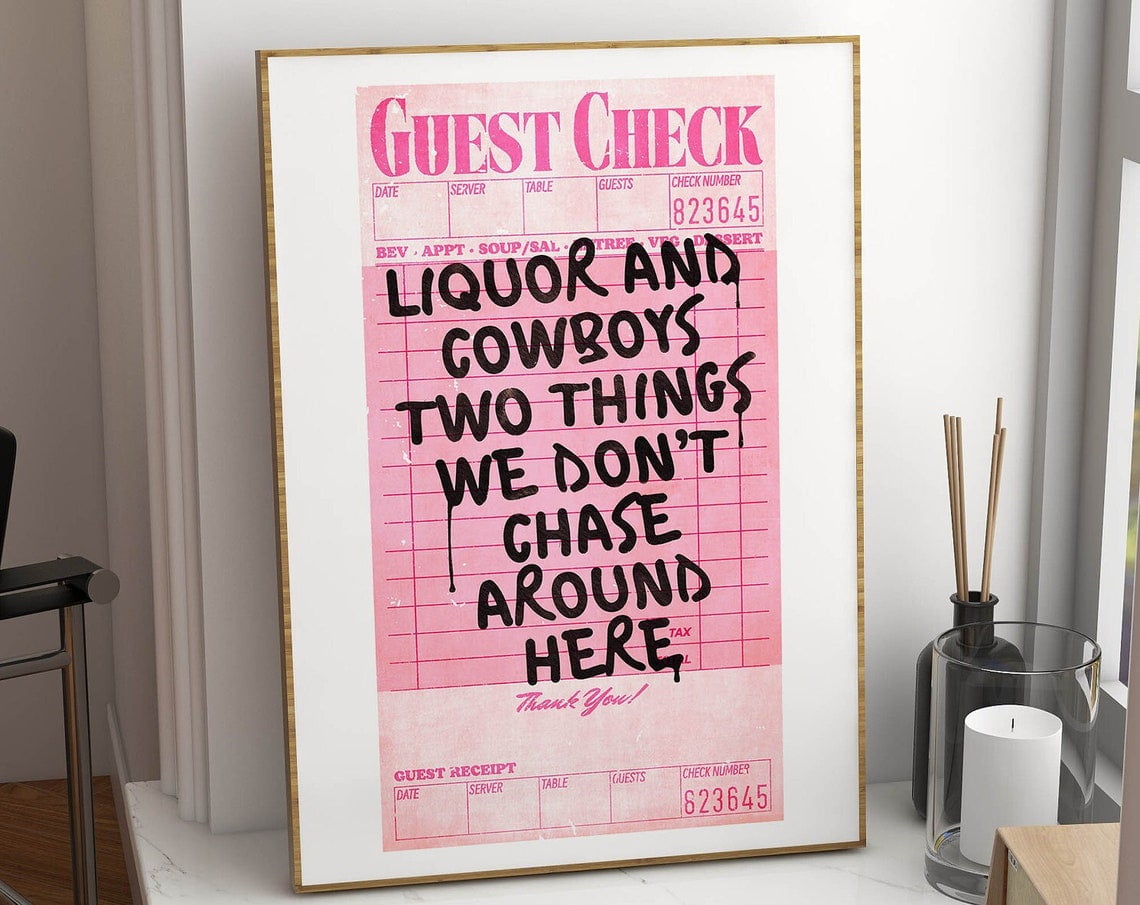 Liquor & Cowboys Guest Check Print Bar Cart Art Coastal Cowgirl Decor ...