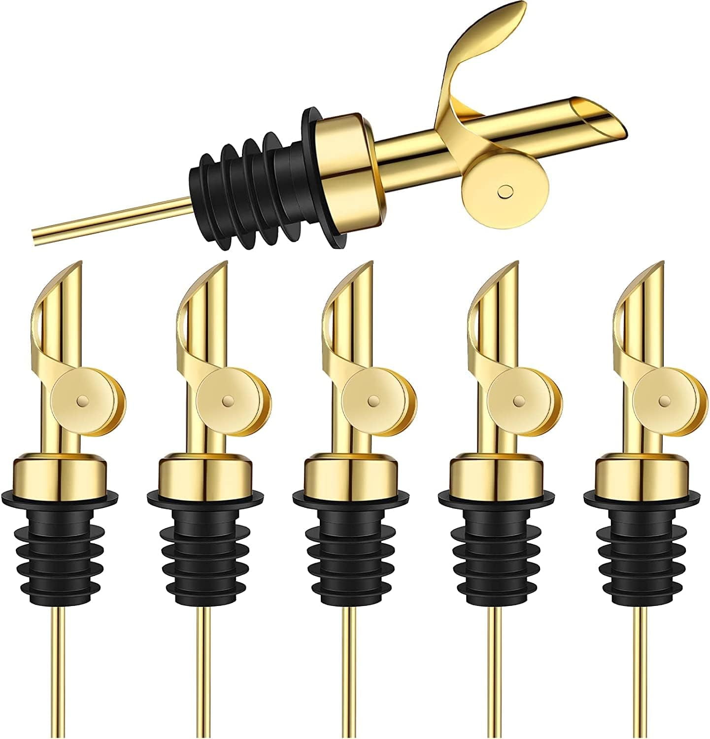 6 Pcs Weighted Stainless Steel Liquor Bottle Pourers Auto Flip Olive ...