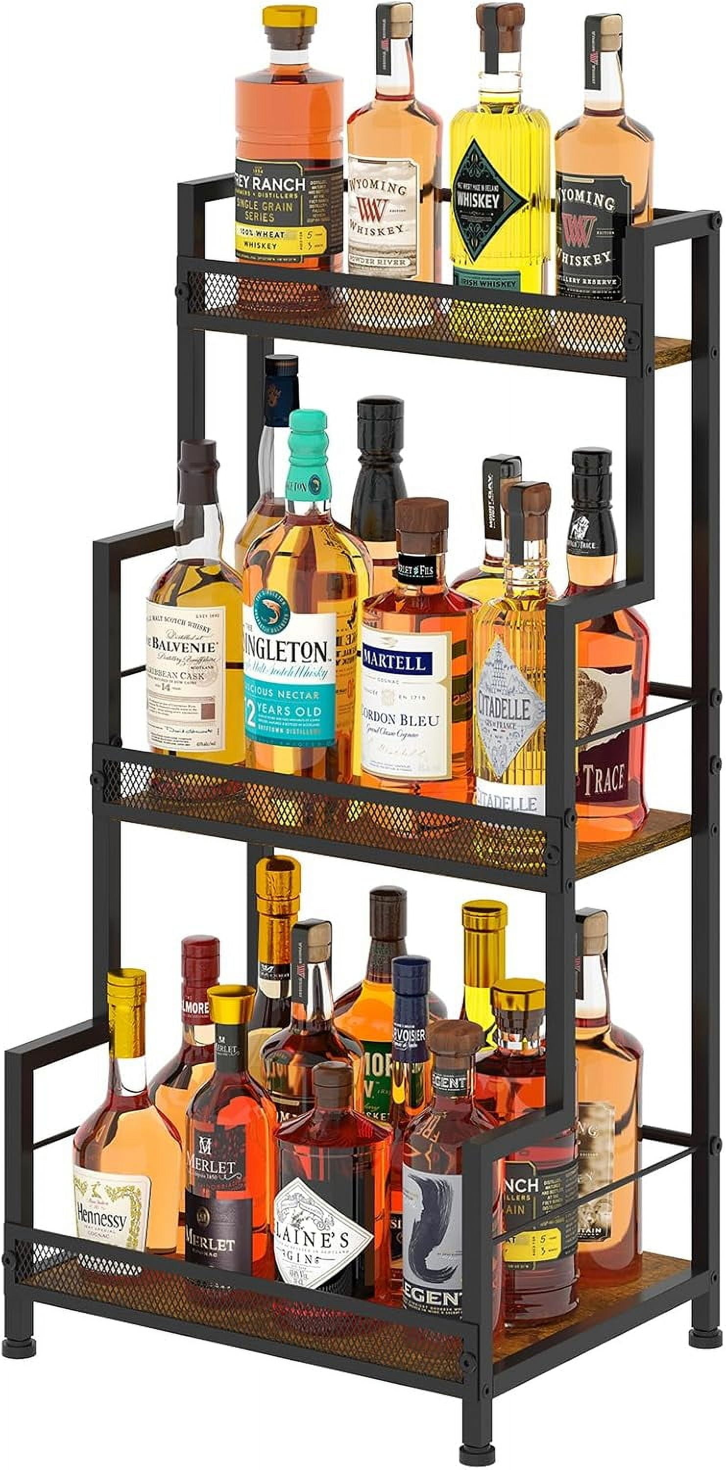 Liquor Stand, 3 Tier Stepped Wine Rack Freestanding Floor for Home Bar ...