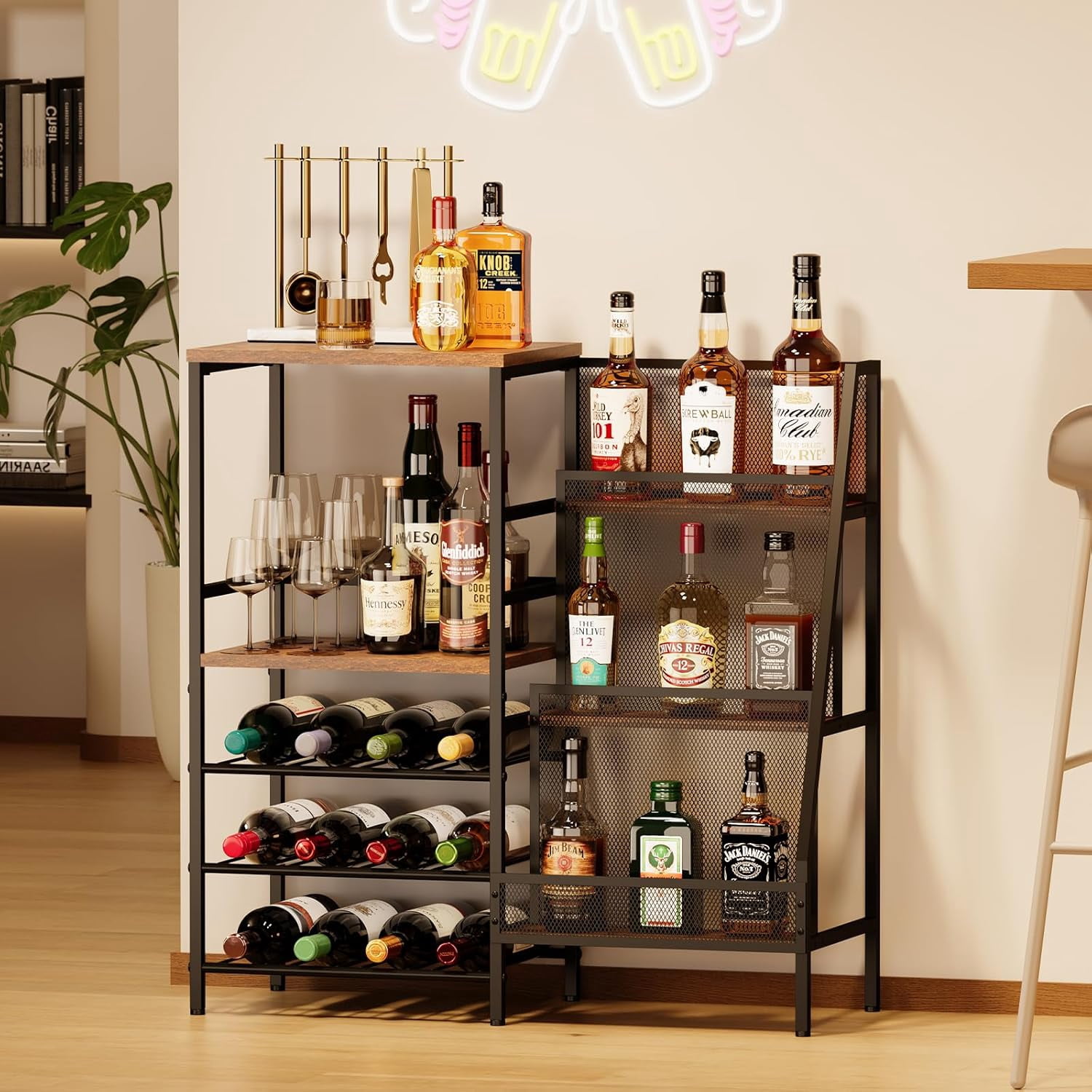 Liquor Stand for Home Bar, 3-Tier Trapezoid Wine Rack Freestanding ...