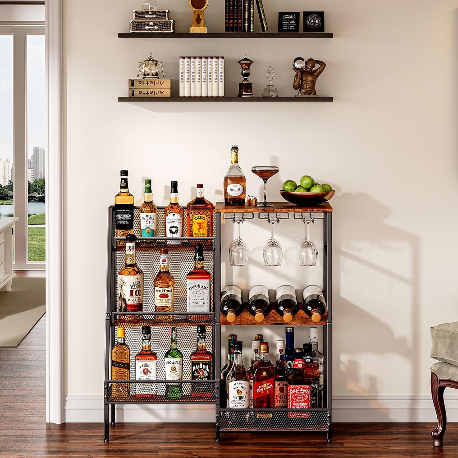 Liquor Stand for Home Bar, Wine Rack Freestanding Floor, Mini Bar Table ...
