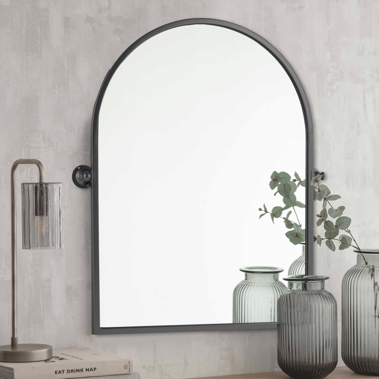 Lirago 36" x 24" Arched Wall Mirror Pivot Bathroom Vanity Mirror, Metal ...