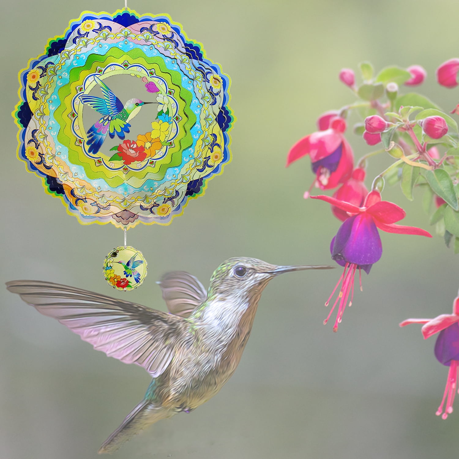 Liranovly 3D Metal Hummingbird Wind Spinner-Hanging 12in Spinfinity ...