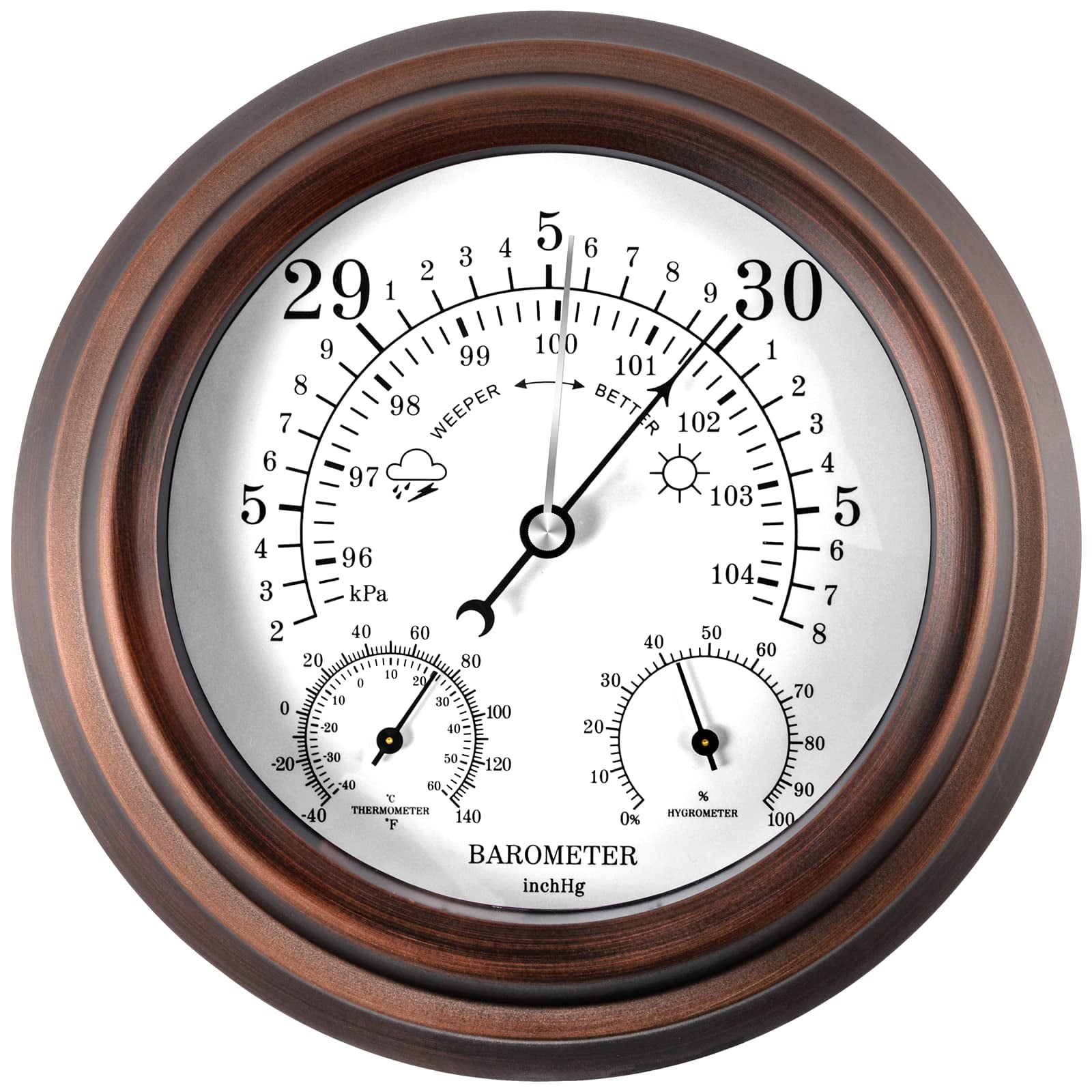 Lirches 8'' Barometer Thermometer Hygrometer - 3 in 1 Atmospheric ...