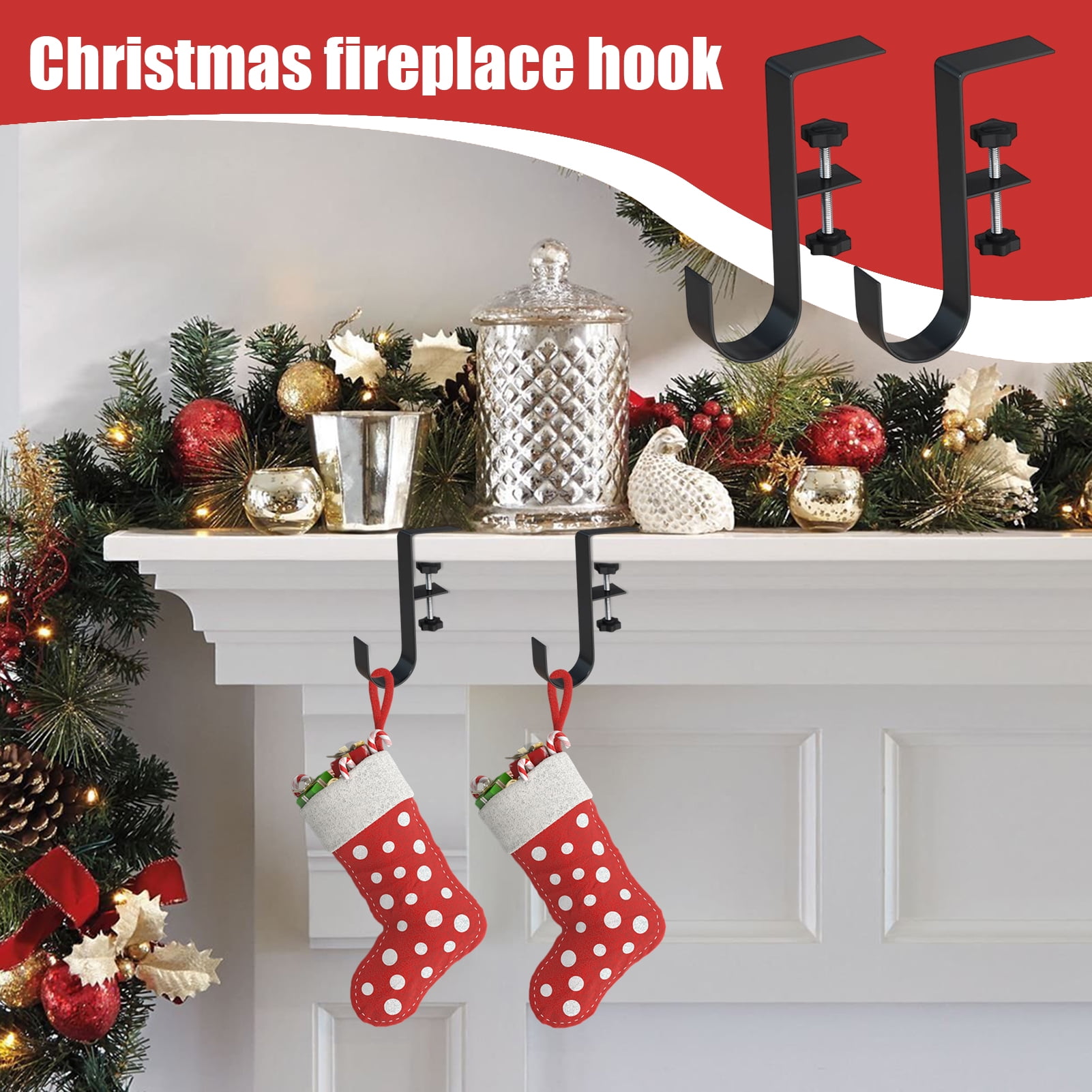 Lirehad 1/2/3/4Pcs Fireplace Stocking Holder Garland Hanger Strong Load ...