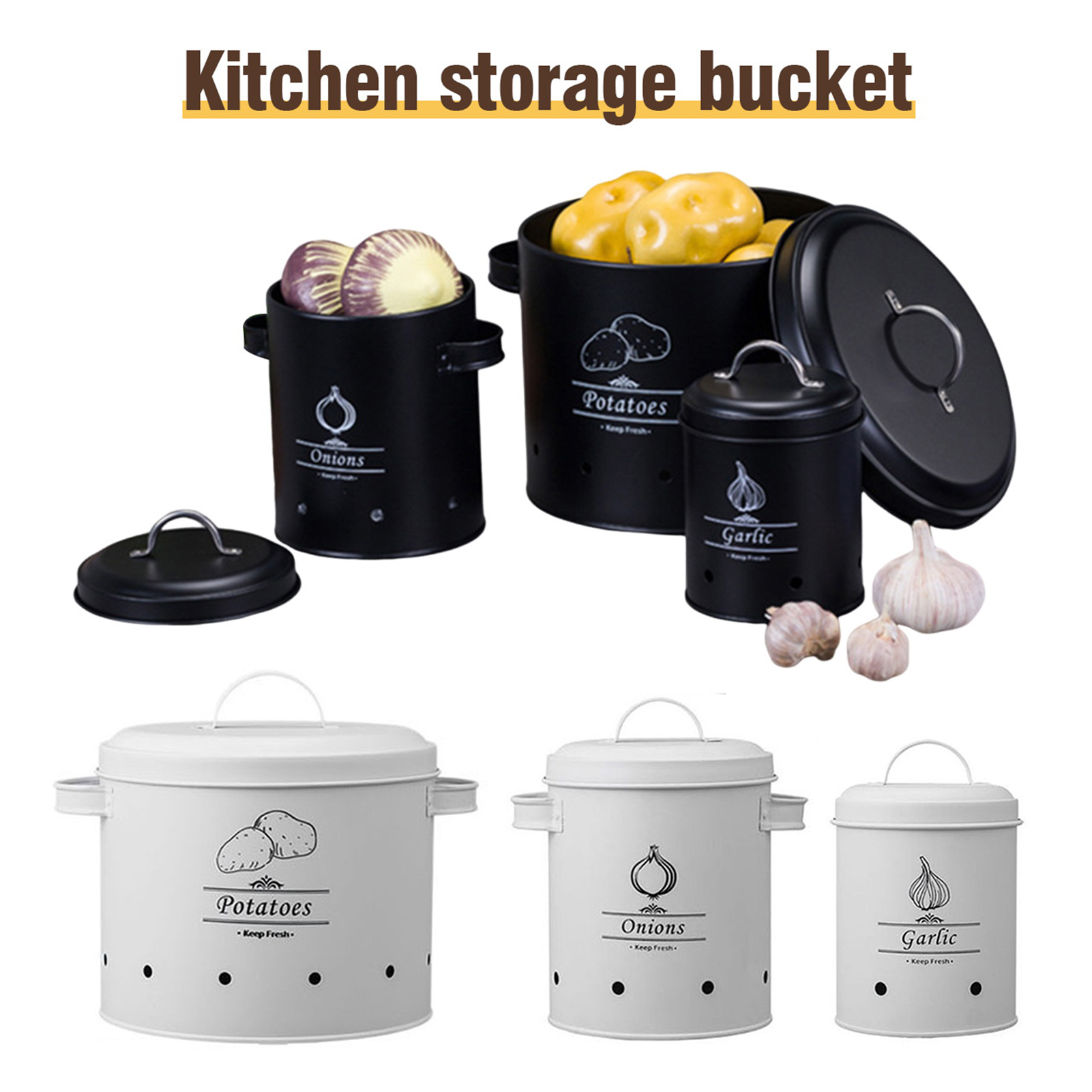 Lirehad 3Pcs Metal Storage Bucket Set with 360-degree Ventilation ...