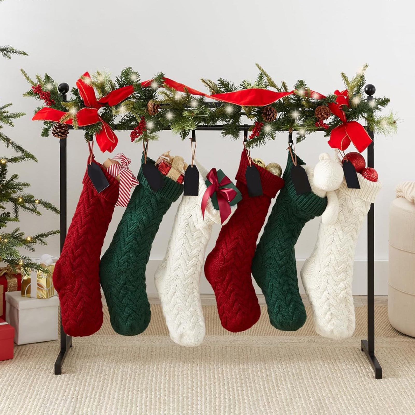 Lirehad Christmas Stocking Holder Stand with 12 Hooks Rustproof Easy to ...