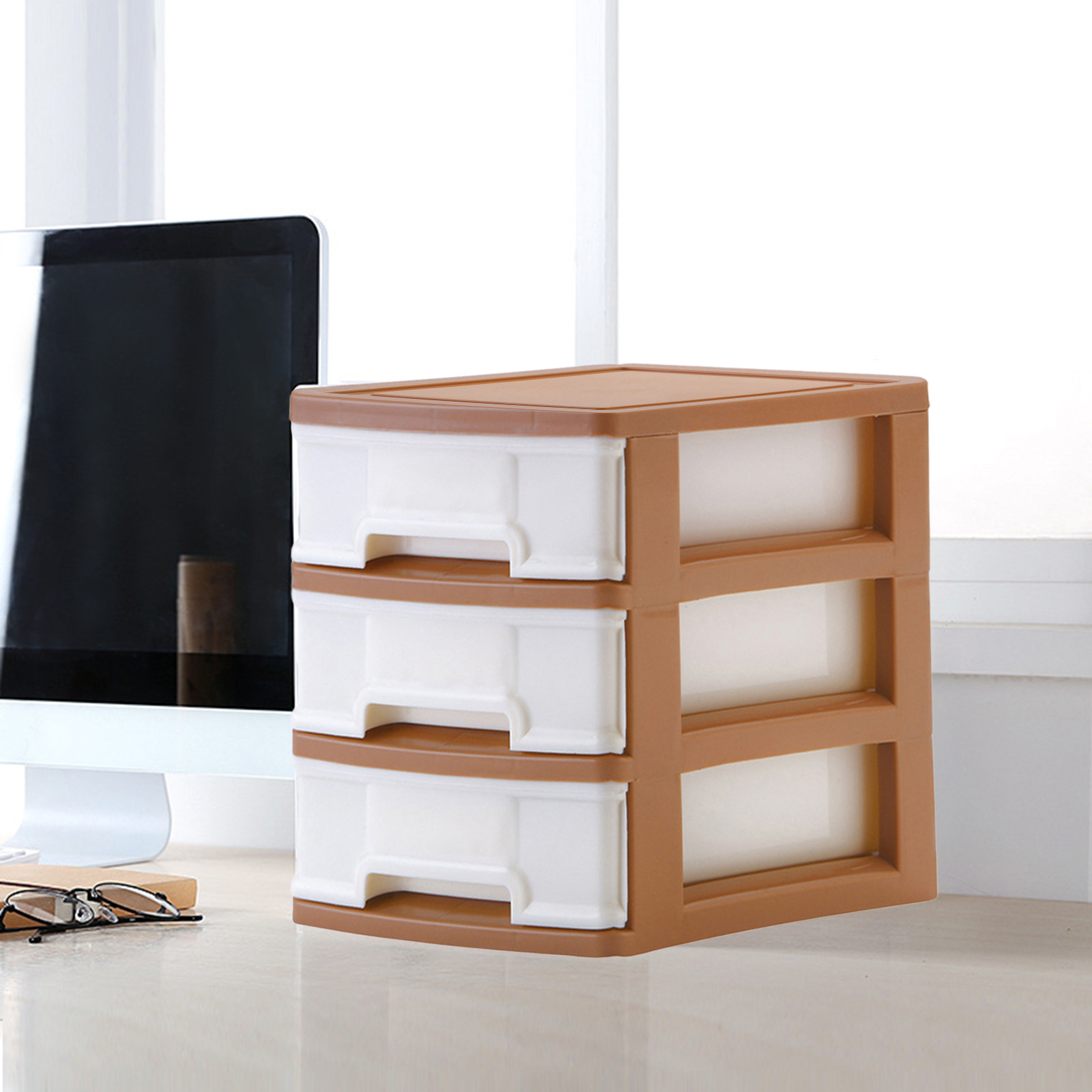 Lirehad Desktop Storage Drawer Storage Box Large Capacity 3-Layer ...