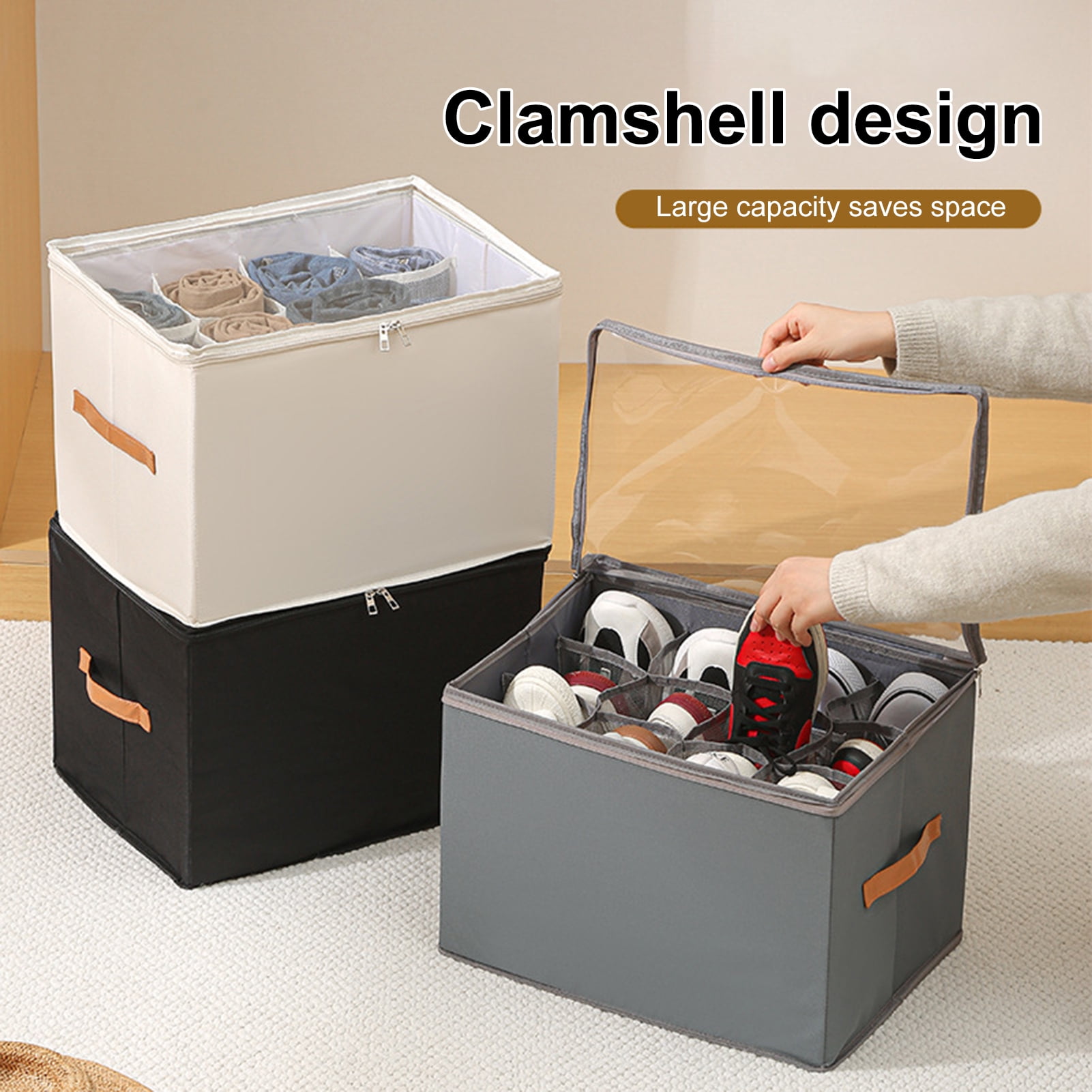 Lirehad Shoe Storage Box with Cover Zipper Closure Large Capacity ...