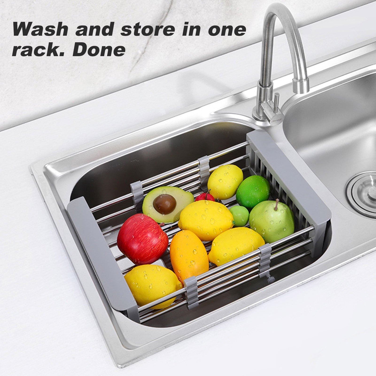 Lirehad Stainless Steel Drain Rack Retractable Design Large Capacity Rust-Proof Corrosion ...