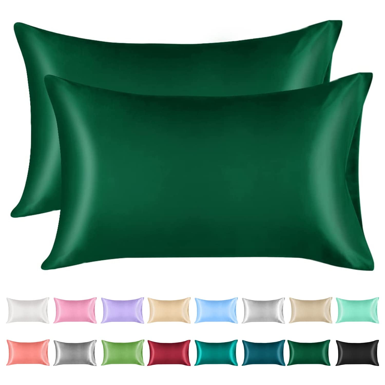 Lirex 2-Pack Microfiber Silk Pillowcase, King Size, Satin Soft, Envelope Closure, Green, Adult ...