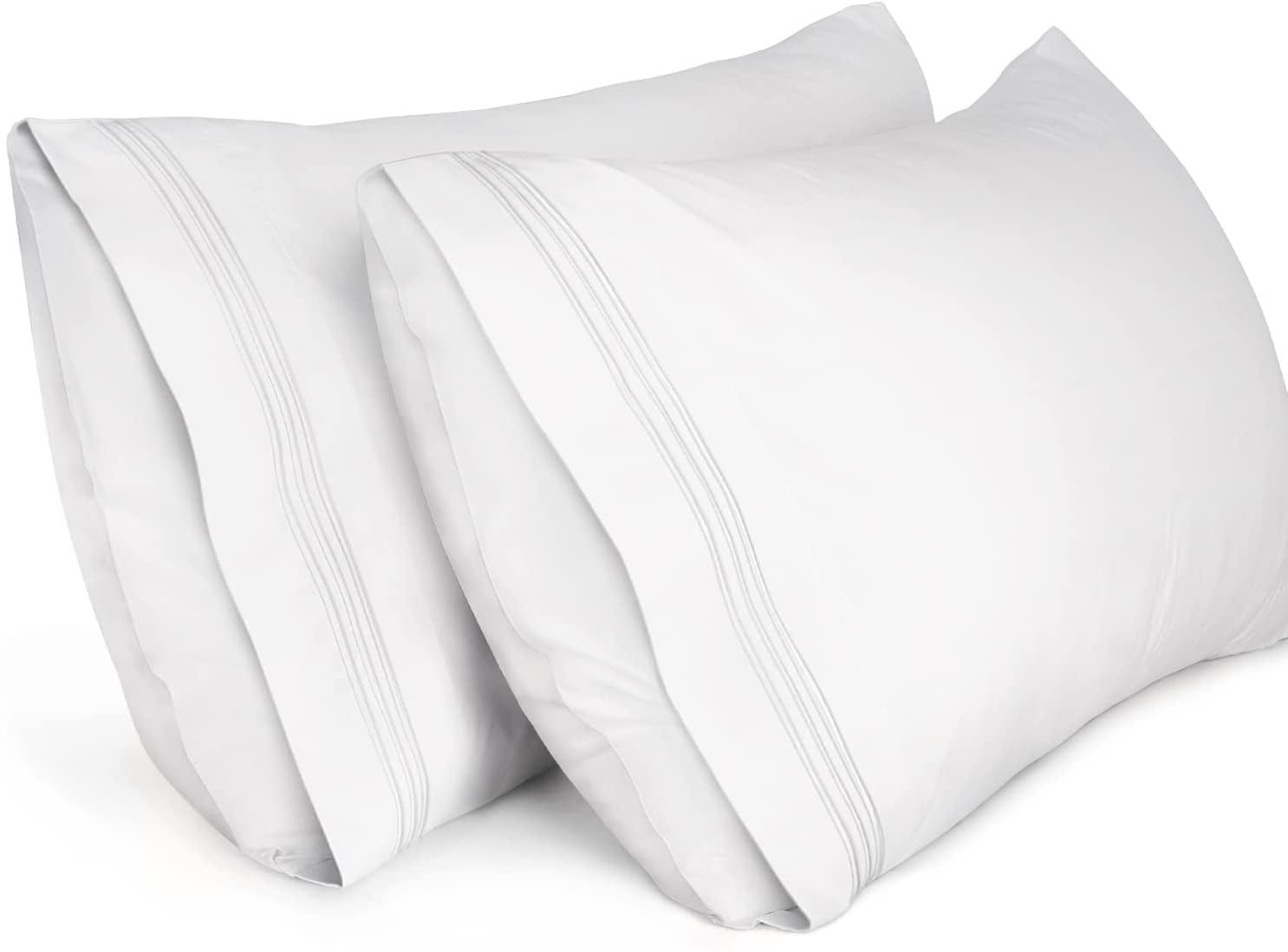 Lirex 2-Pack Pillow Cases, 1800 Thread Count Soft Brushed Microfiber (Queen Size, White ...