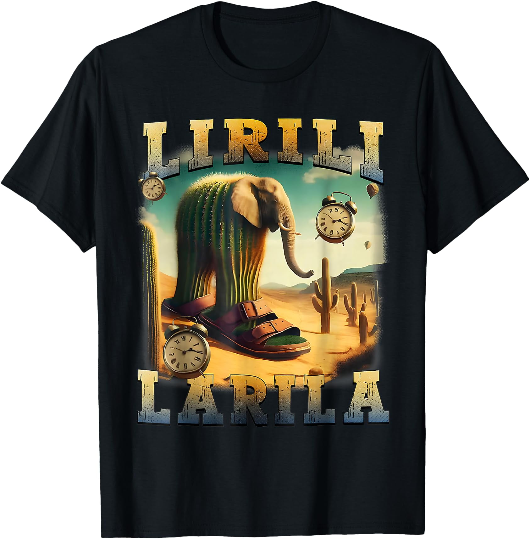Lirili Larila Funny Italian Brainrot Meme Cactus Elephant T-Shirt,Black ...