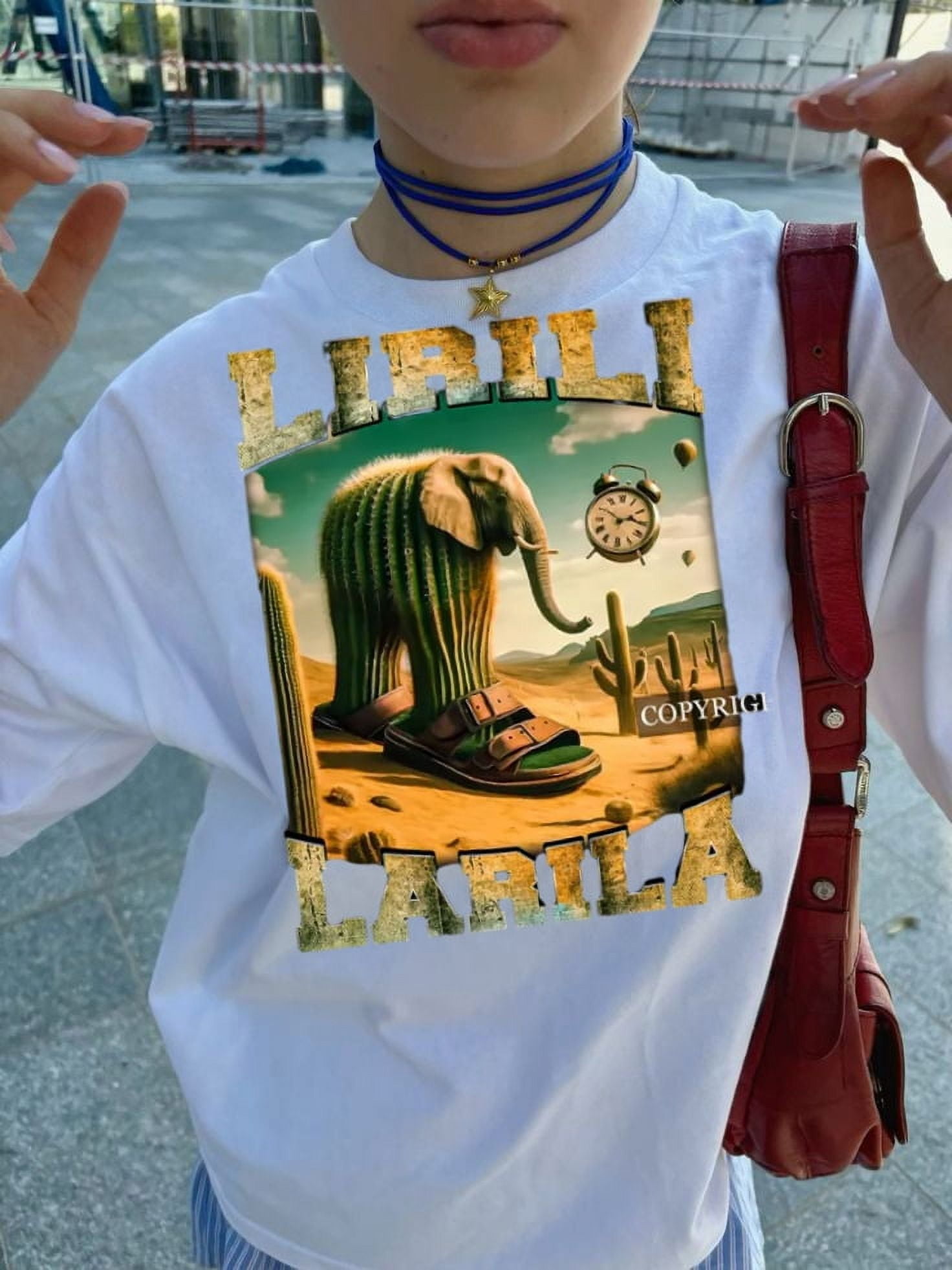 Lirili Larila Italian Brainrot T-Shirt Cactus Elephant with Sandals ...