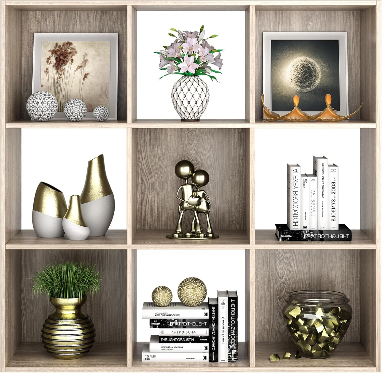 Lirted 9 Cube Open Shelf Bookcase, 3 x 3 Storage Organizer Shelf with 5 ...