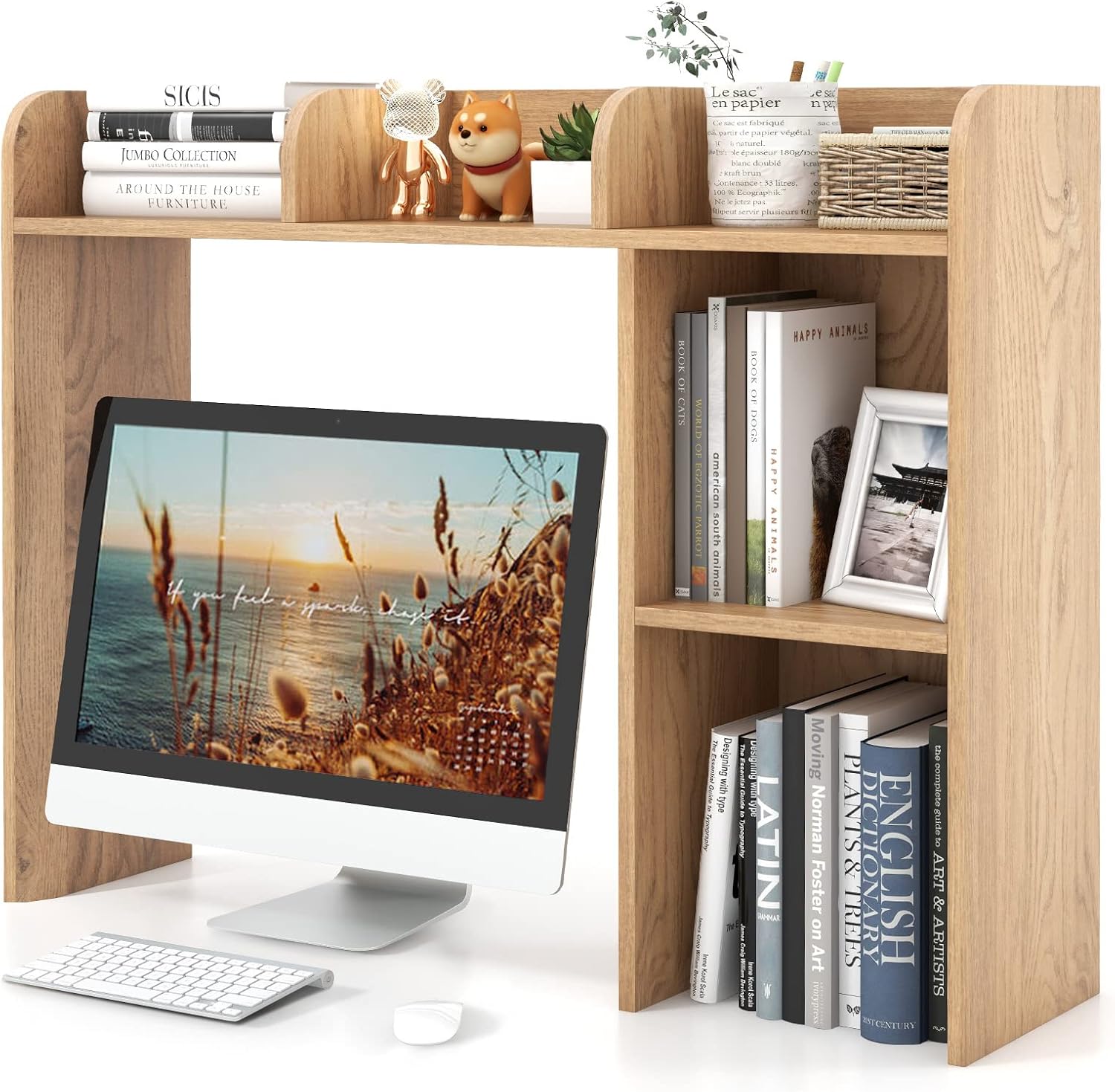 Lirted Desktop Bookshelf, Countertop Storage Hutch with 5 Shelves for ...