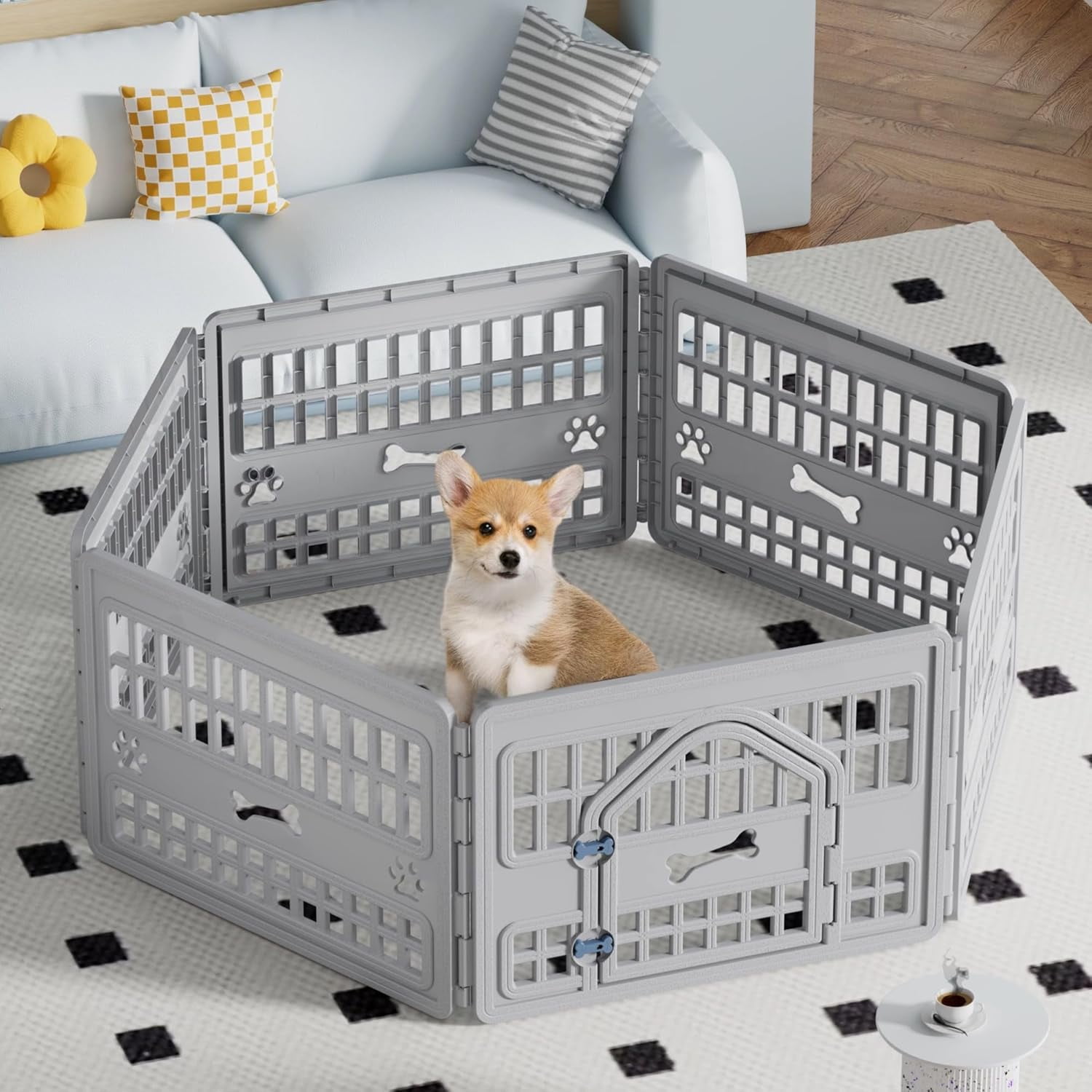 Lirted Dog Playpen Outdoor Waterproof,Heavy Resin Puppy Fence Indoor Exercise Pen for Small Pets ...